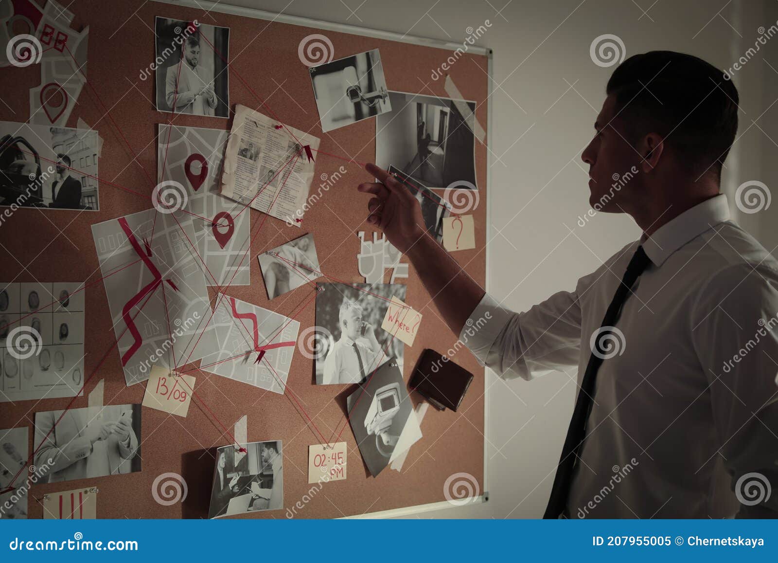 Detective Looking at Evidence Board in Office Stock Image - Image of ...