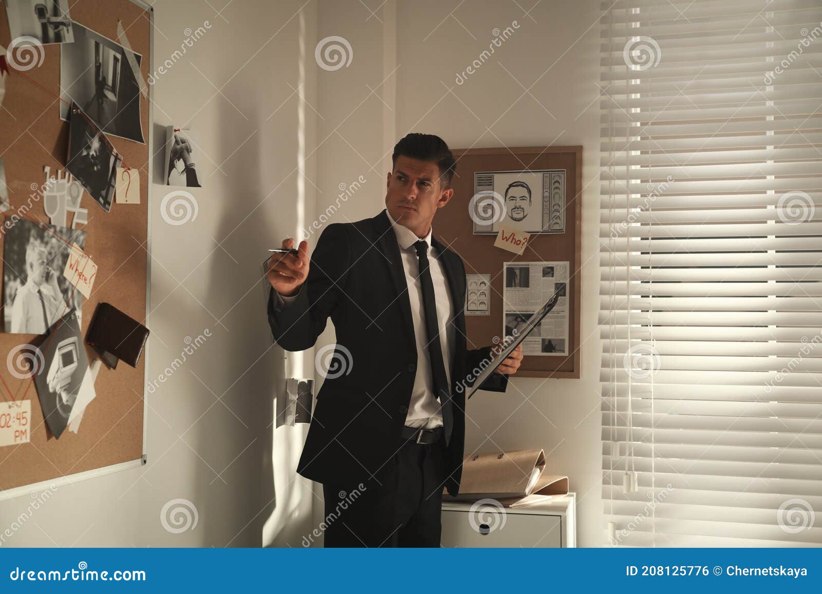 Detective Looking at Evidence Board in Office Stock Photo - Image of ...