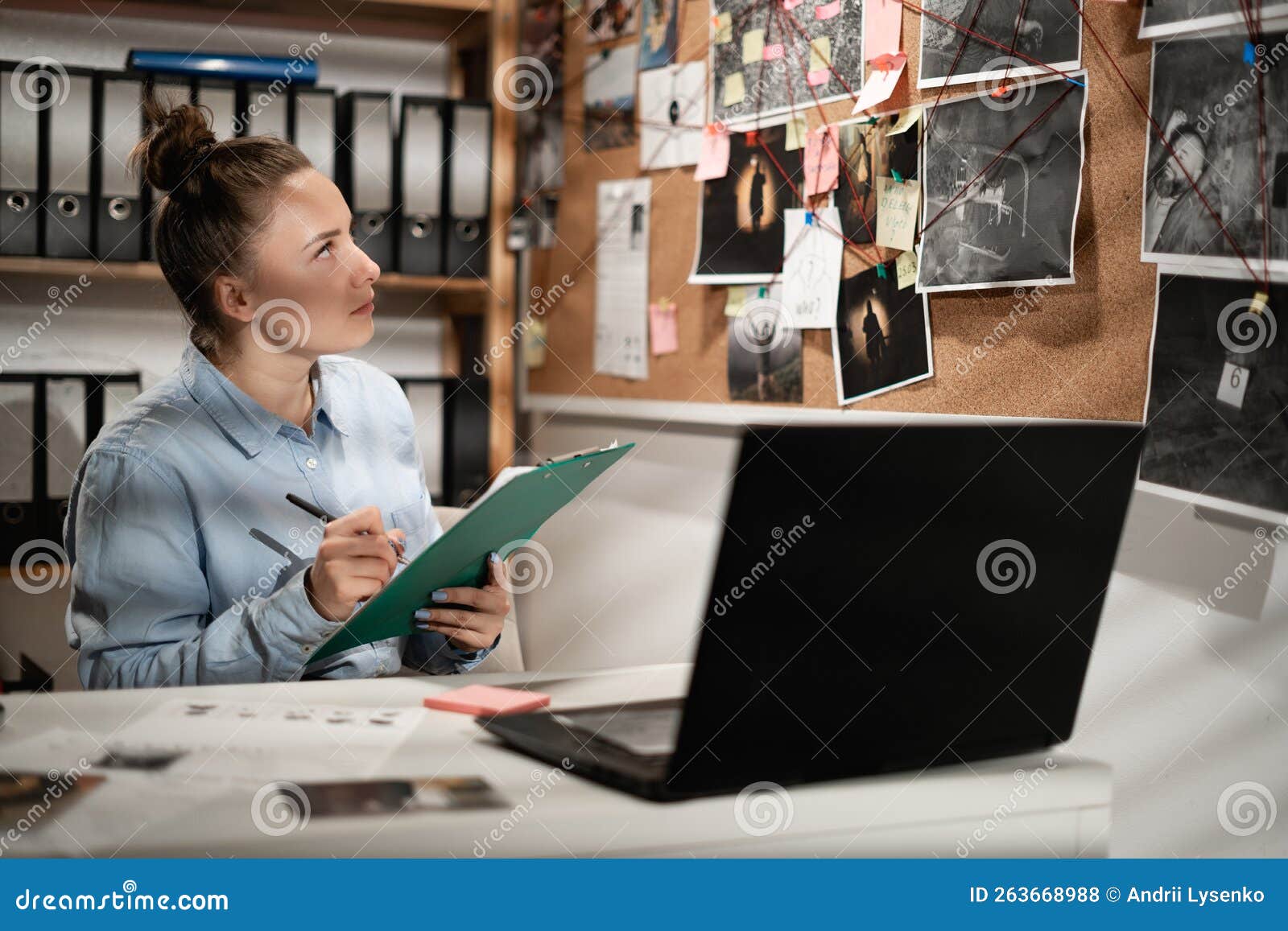 Detective Looking at Evidence Board in Office, Stock Photo - Image of ...