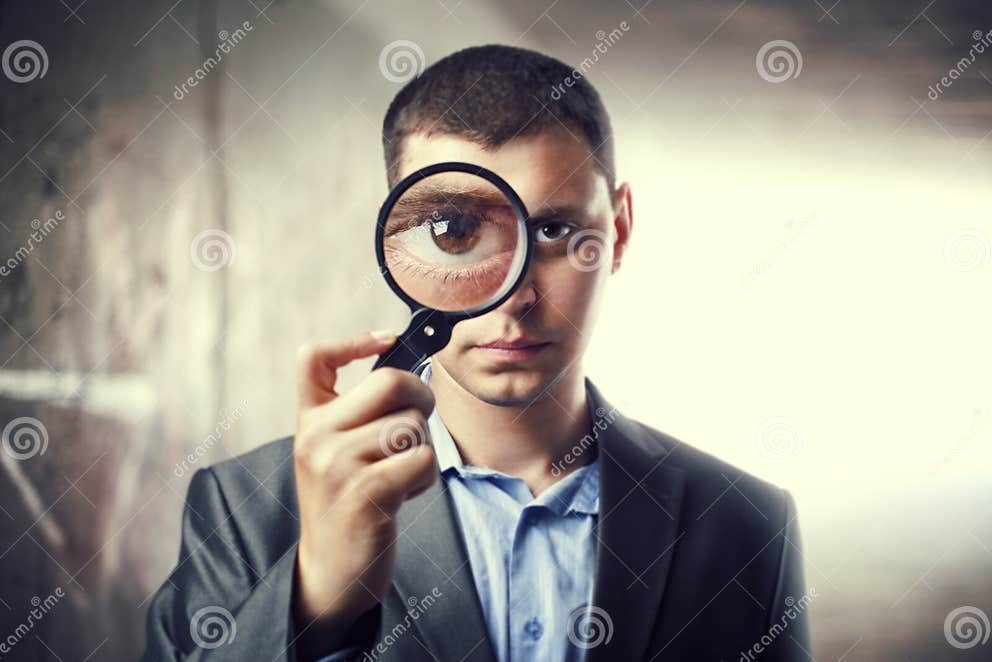 Detective Looking through Magnifying Glass Stock Photo - Image of human ...