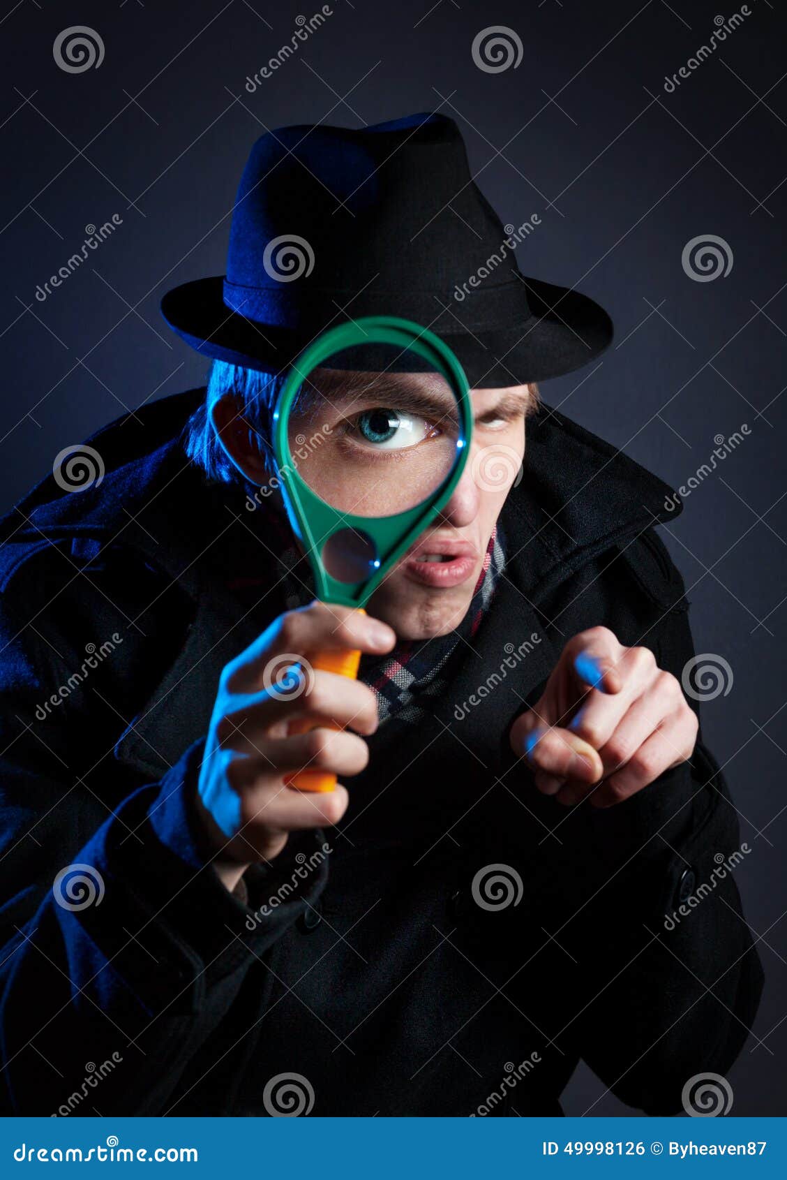 Detective with Magnifier Glass Stock Photo - Image of lens, pointing ...