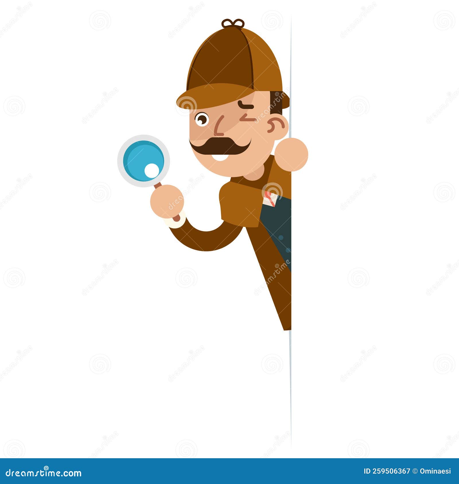 Detective with Magnifying Glass Cartoon Character Flat Design Vector ...