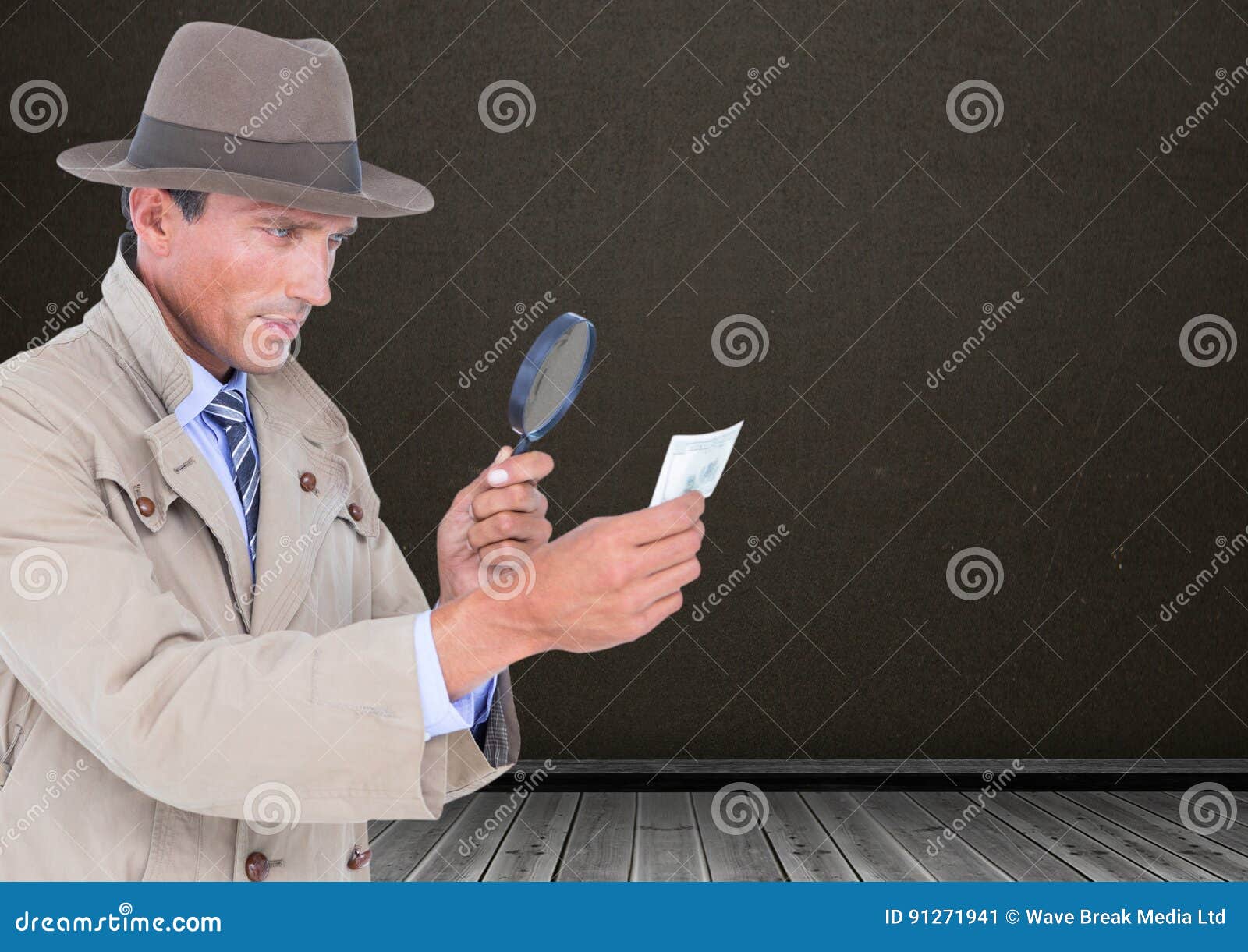 Detective with Magnifying Glass in Front of Blackboard Stock Image ...