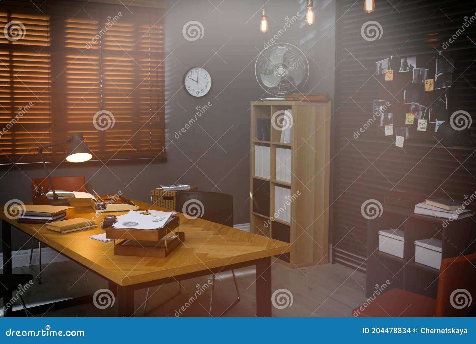 Detective Office Interior with Evidence Board on Wall Stock Photo ...