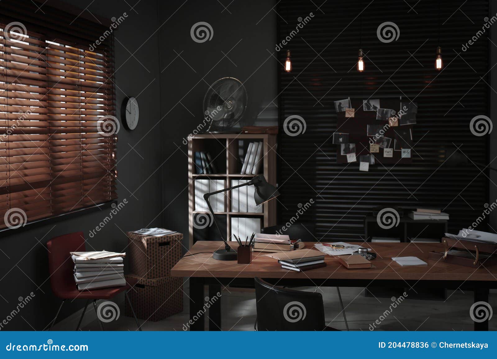 Detective Office Interior with Evidence Board on Wall Stock Photo ...