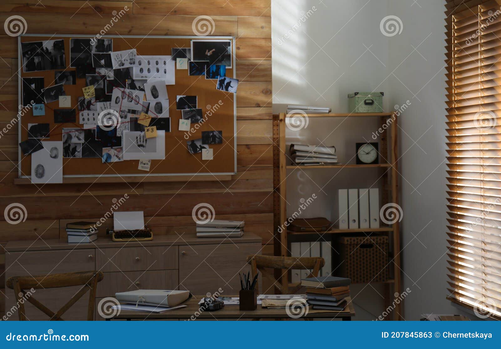 Detective Office Interior with Evidence Board on Wall Stock Image ...