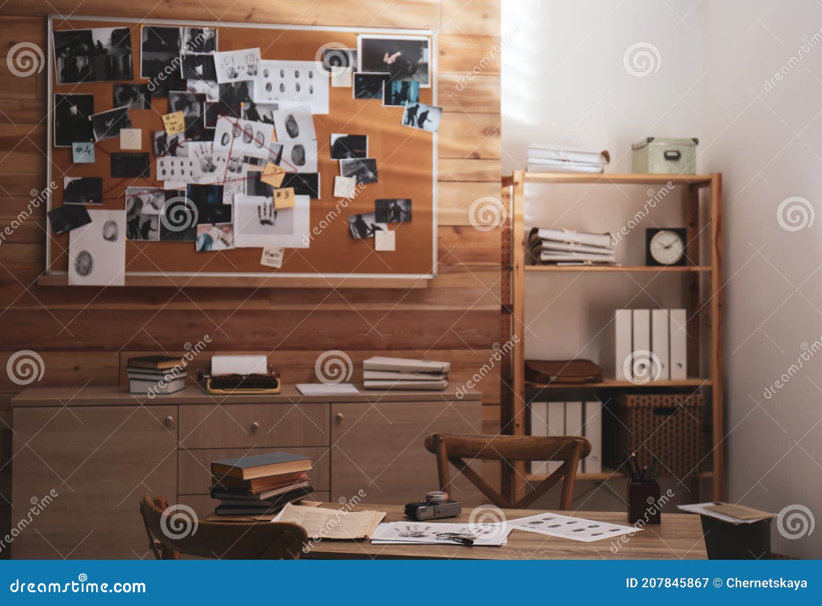 Detective Office Interior with Evidence Board on Wall Stock Image ...