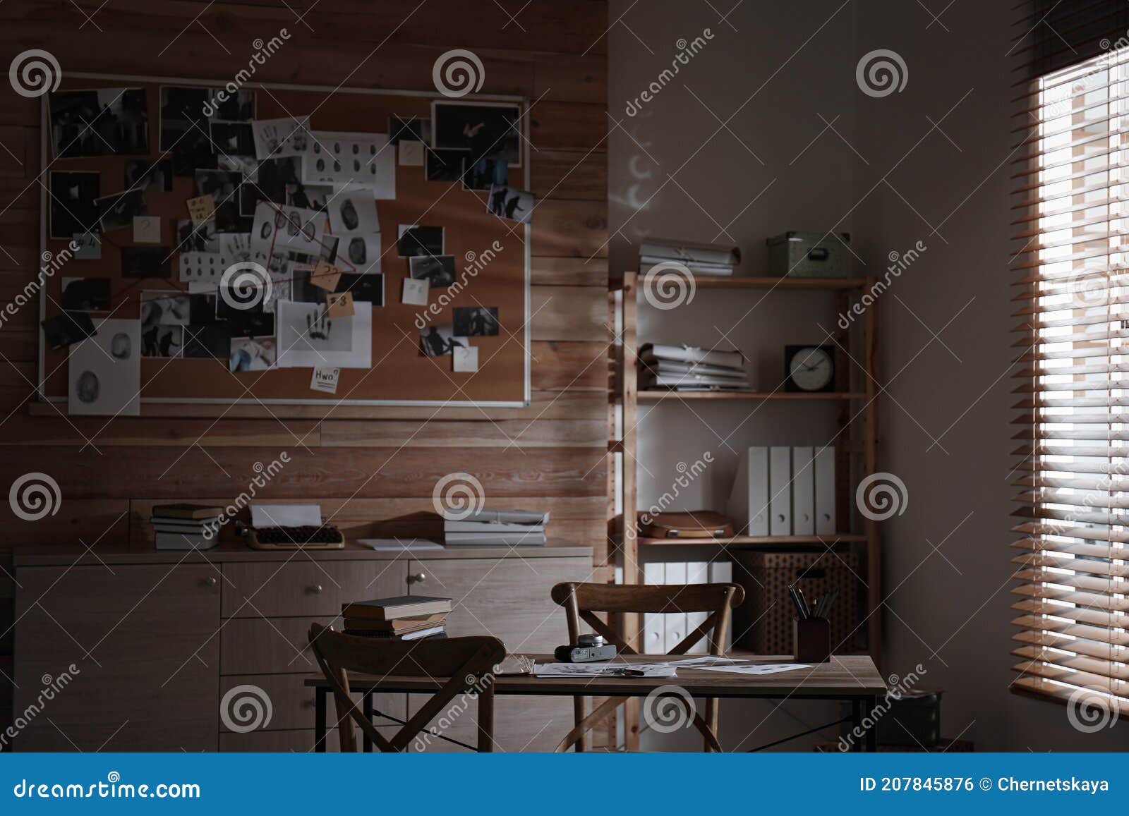 Detective Office Interior with Evidence Board on Wall Stock Photo ...