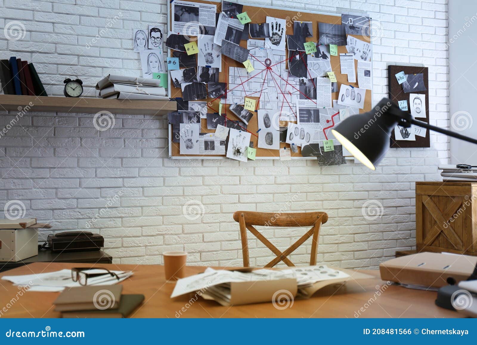 Detective Office Interior with Workplace and Investigation Board Stock ...