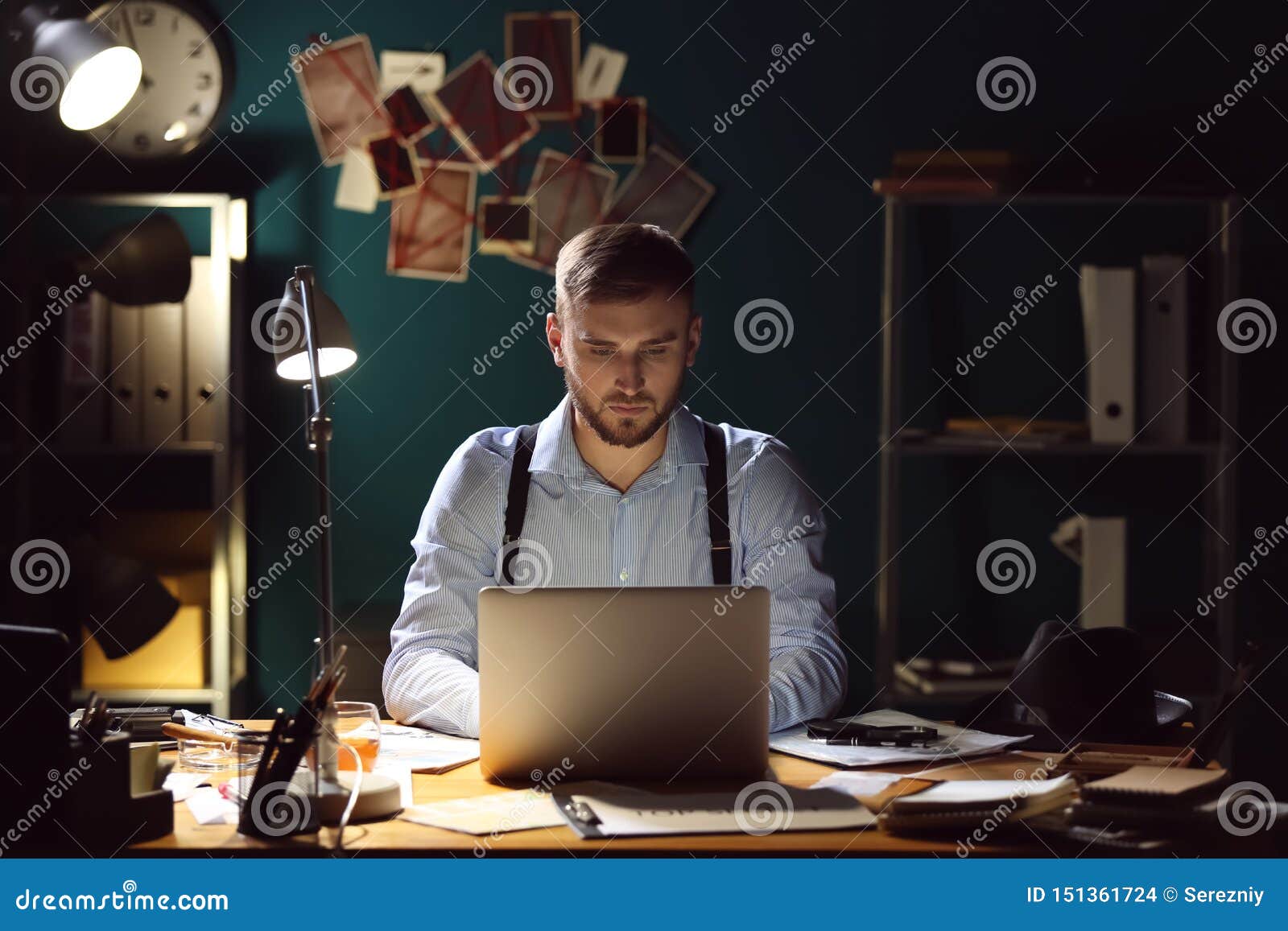 Detective Processing Evidence in Office Stock Photo - Image of computer ...