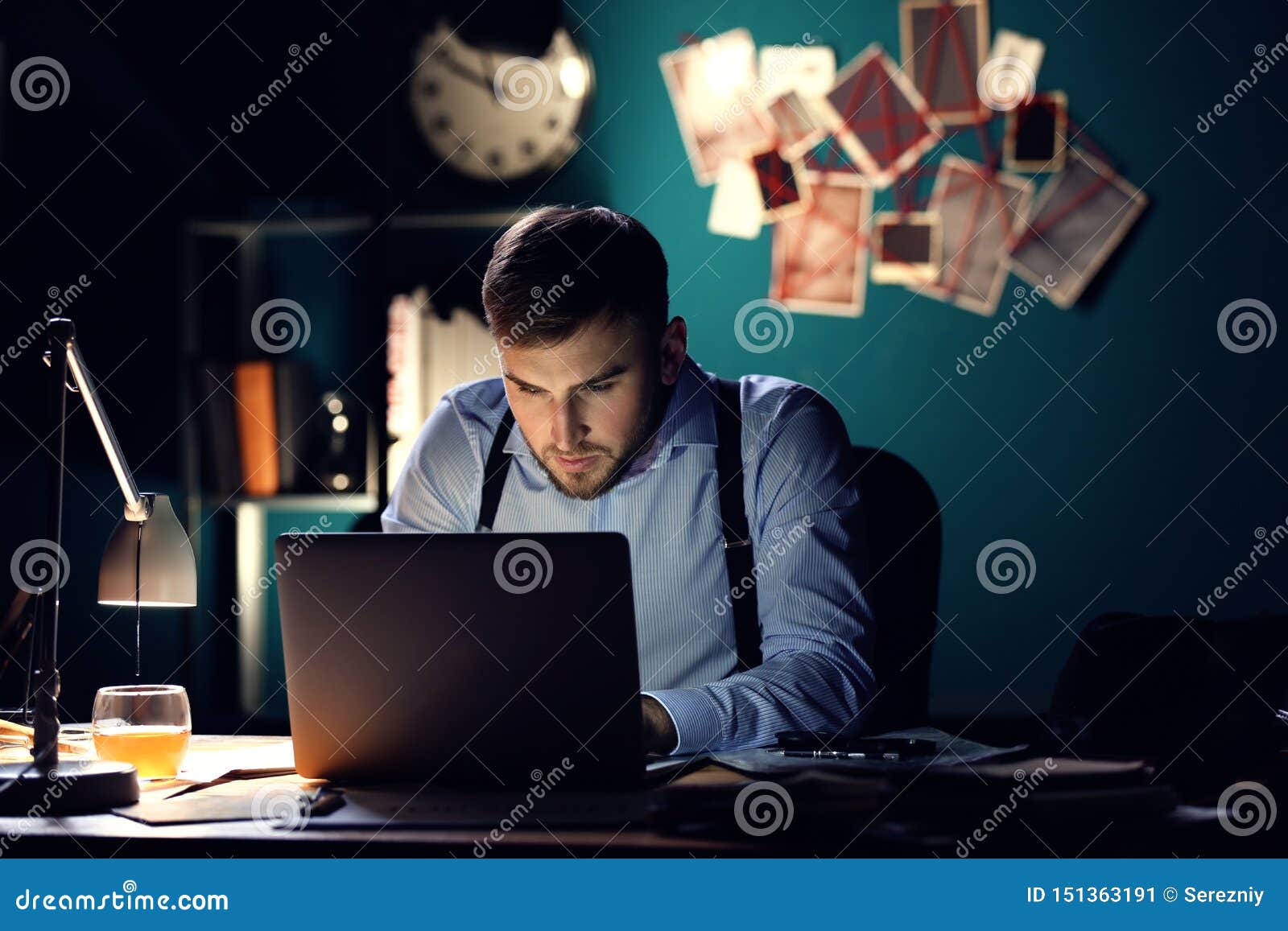 Detective Processing Evidence in Office Stock Image - Image of dark ...