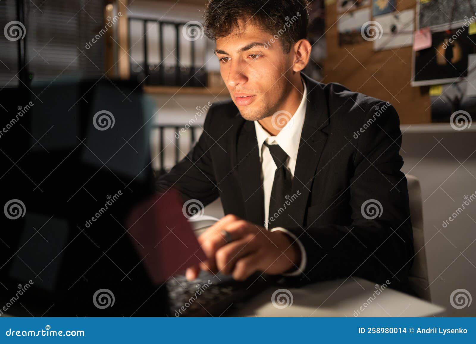 Detective Processing Evidence in Office, Working at Desk Stock Photo ...