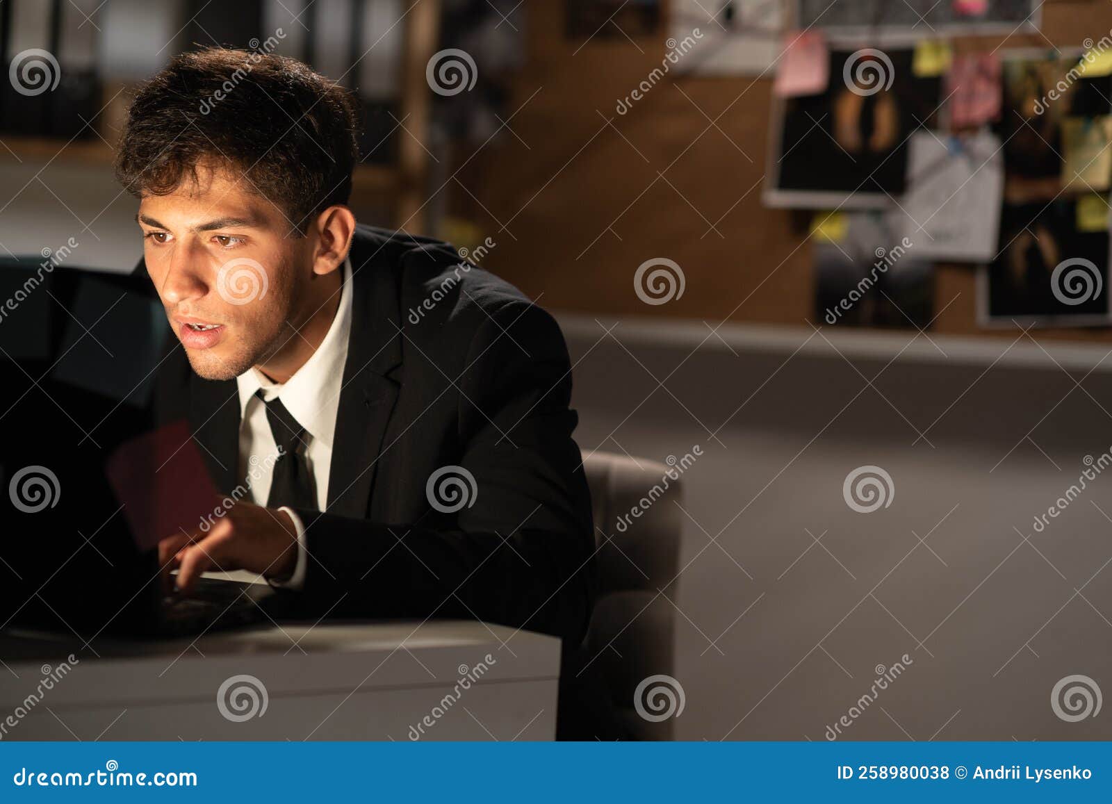 Detective Processing Evidence in Office, Working at Desk Stock Photo ...