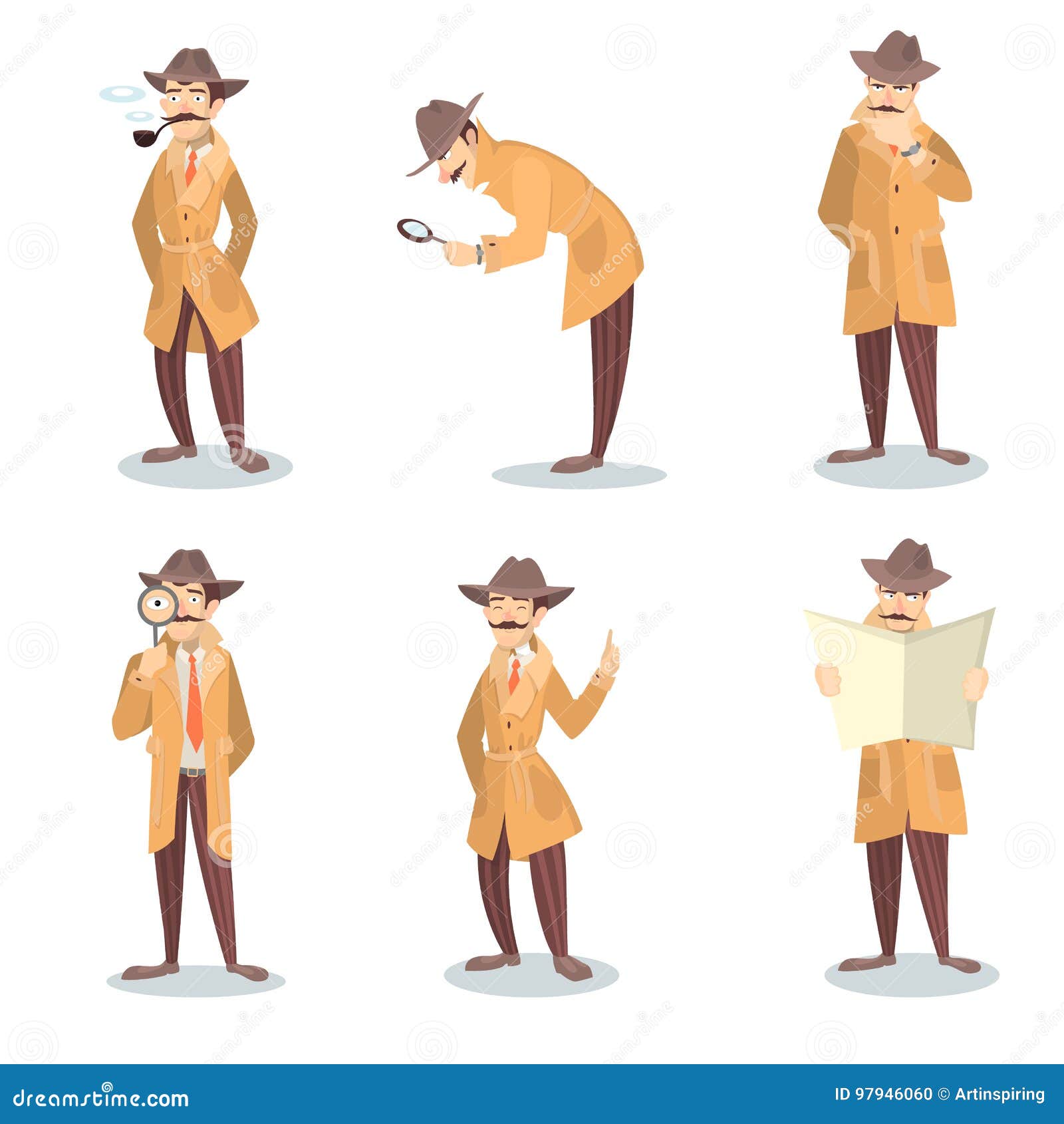 Detective set. stock vector. Illustration of detective - 97946060