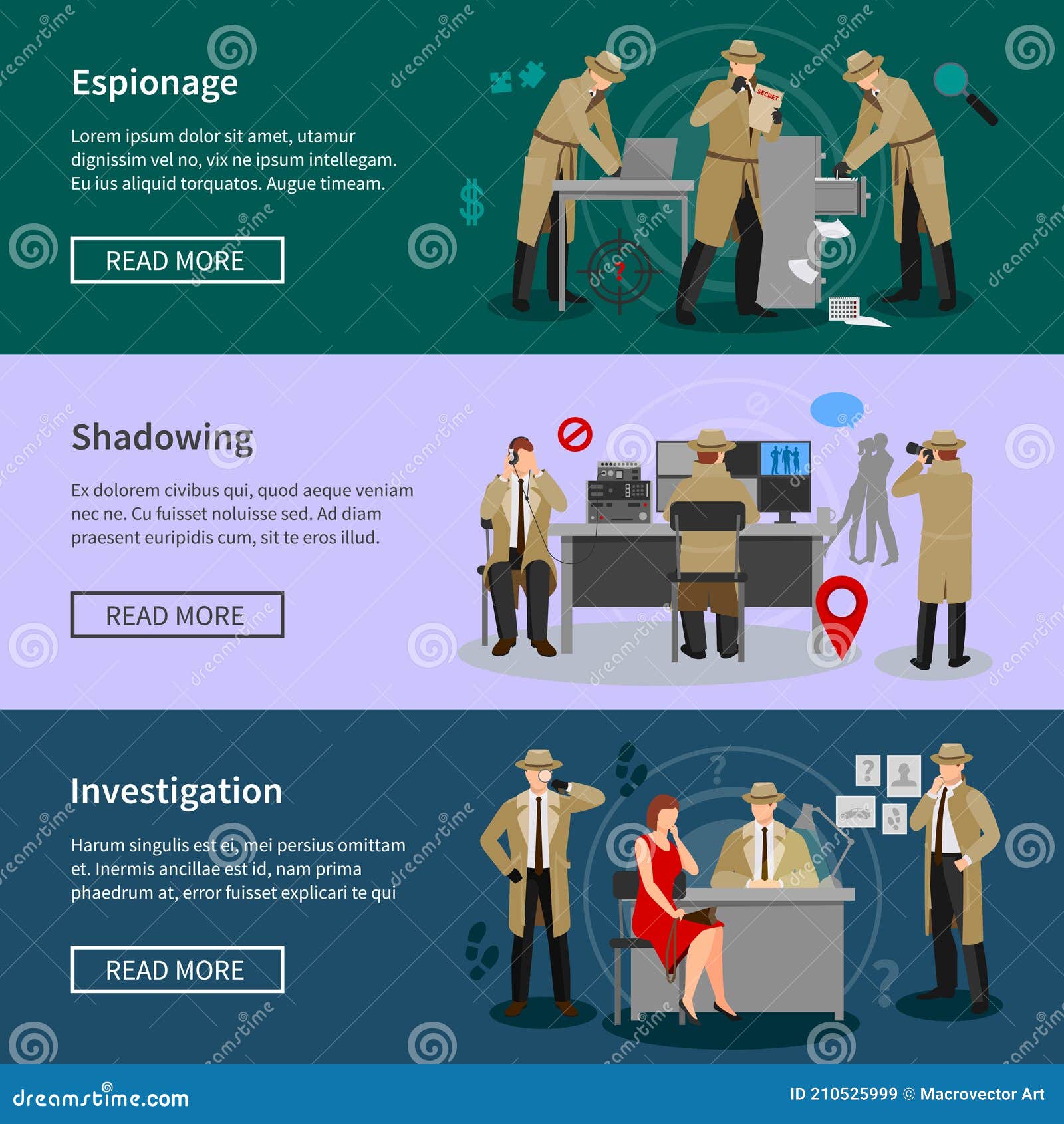 Detective Spy Horizontal Banners Stock Vector - Illustration of design ...