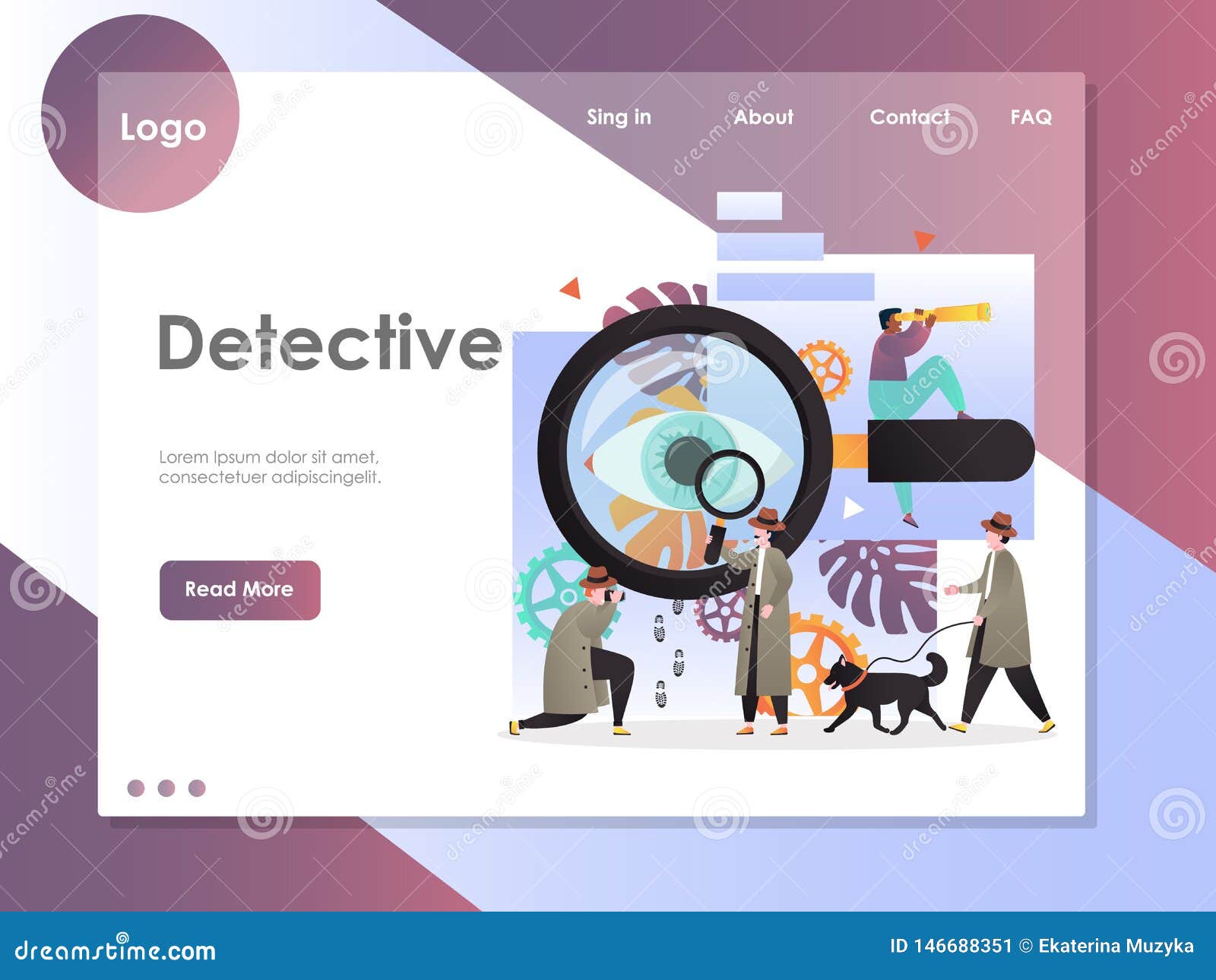 Detective Vector Website Landing Page Design Template Stock Vector ...