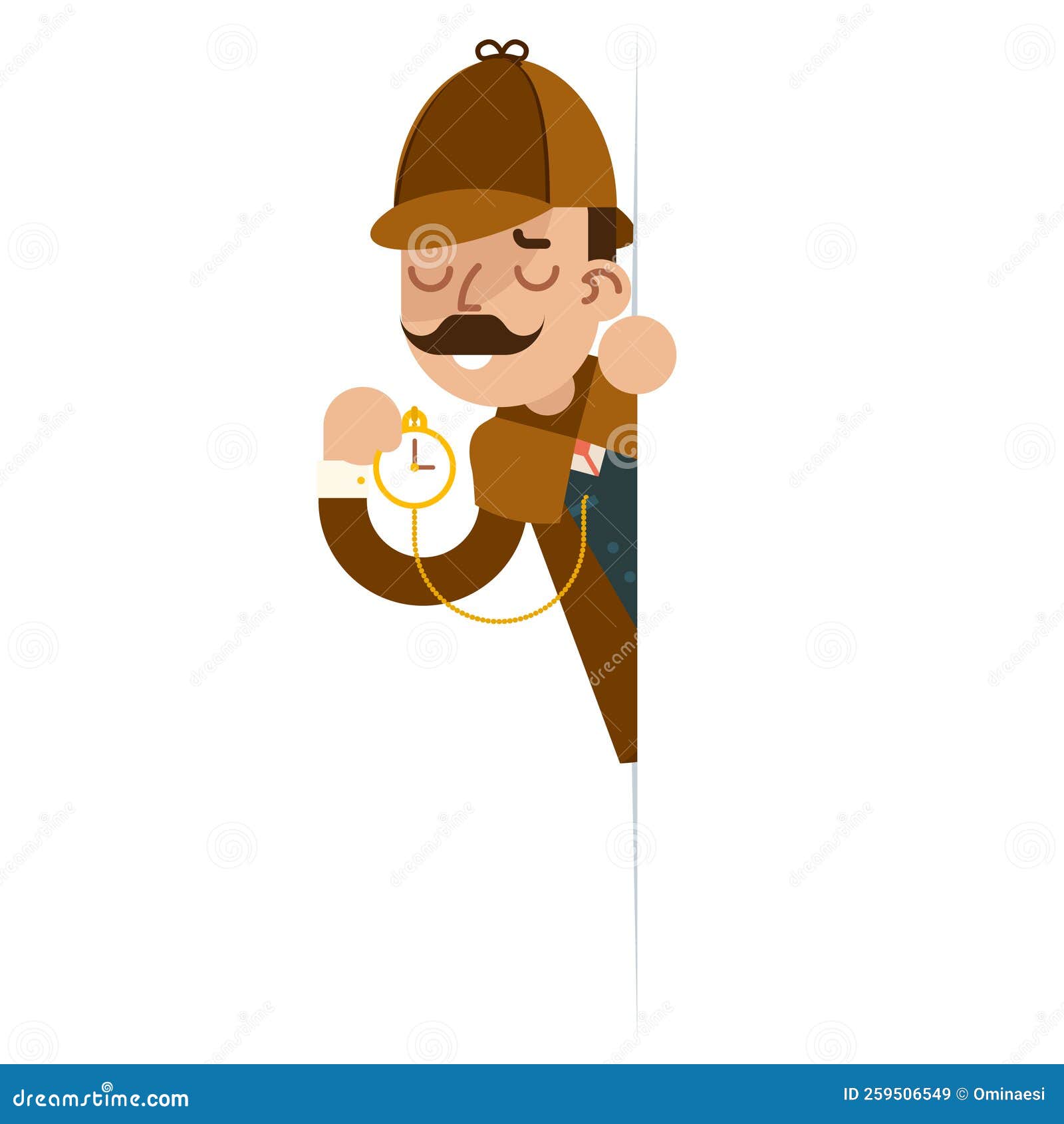 Detective with Watch Cartoon Character Flat Design Vector Illustration ...
