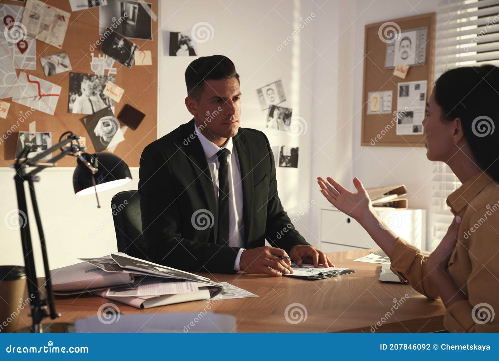 Detective Working with Client in His Office Stock Photo - Image of ...