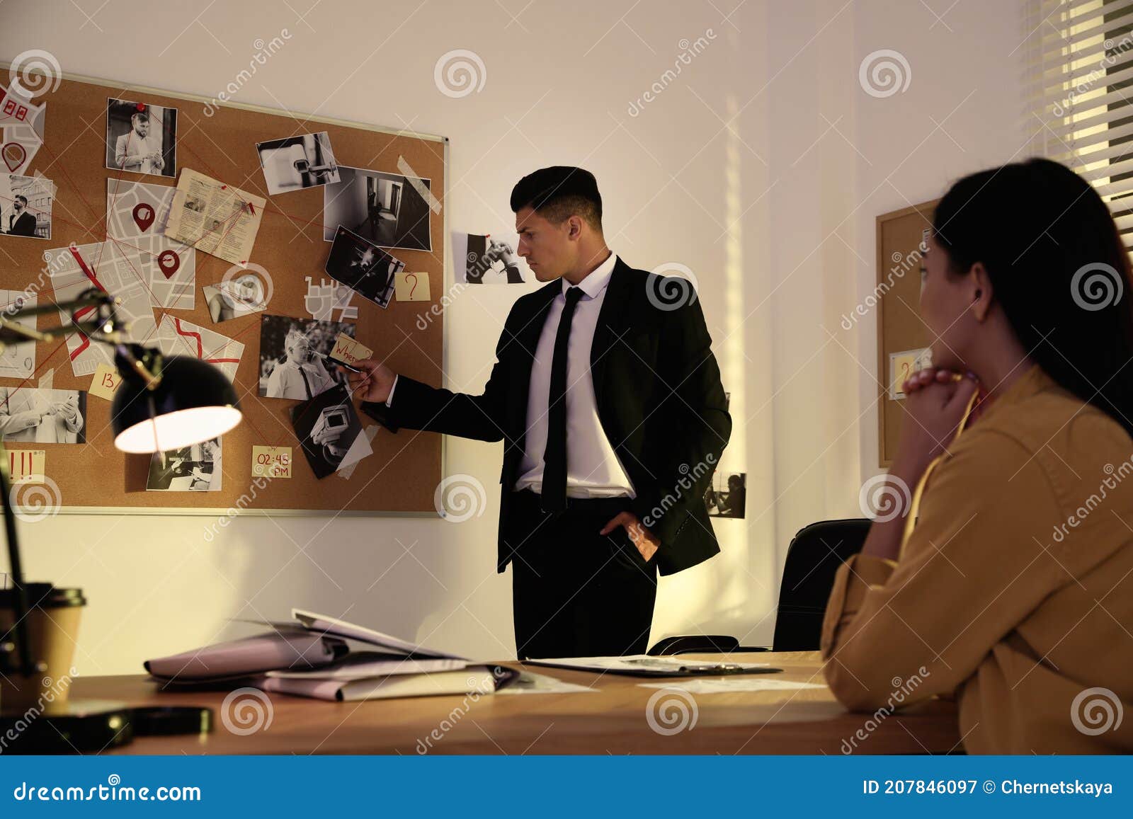 Detective Working with Client in His Office Stock Image - Image of clue ...