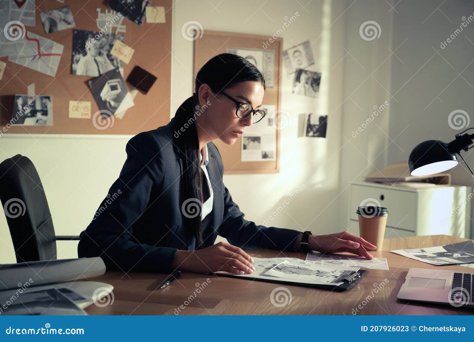 Detective Working at Desk in Her Office Stock Image - Image of business ...