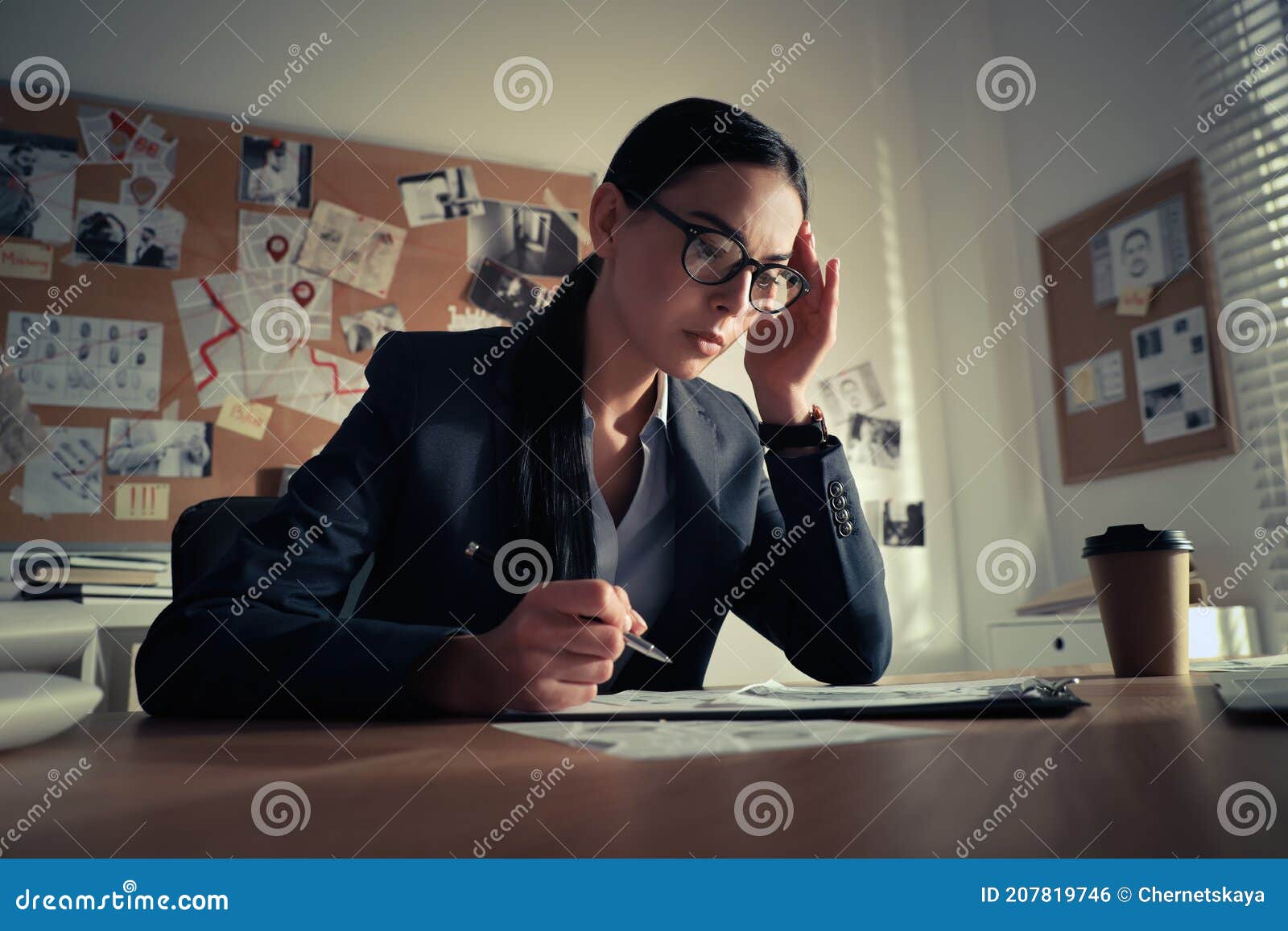 Detective Working at Desk in Her Office Stock Photo - Image of ...