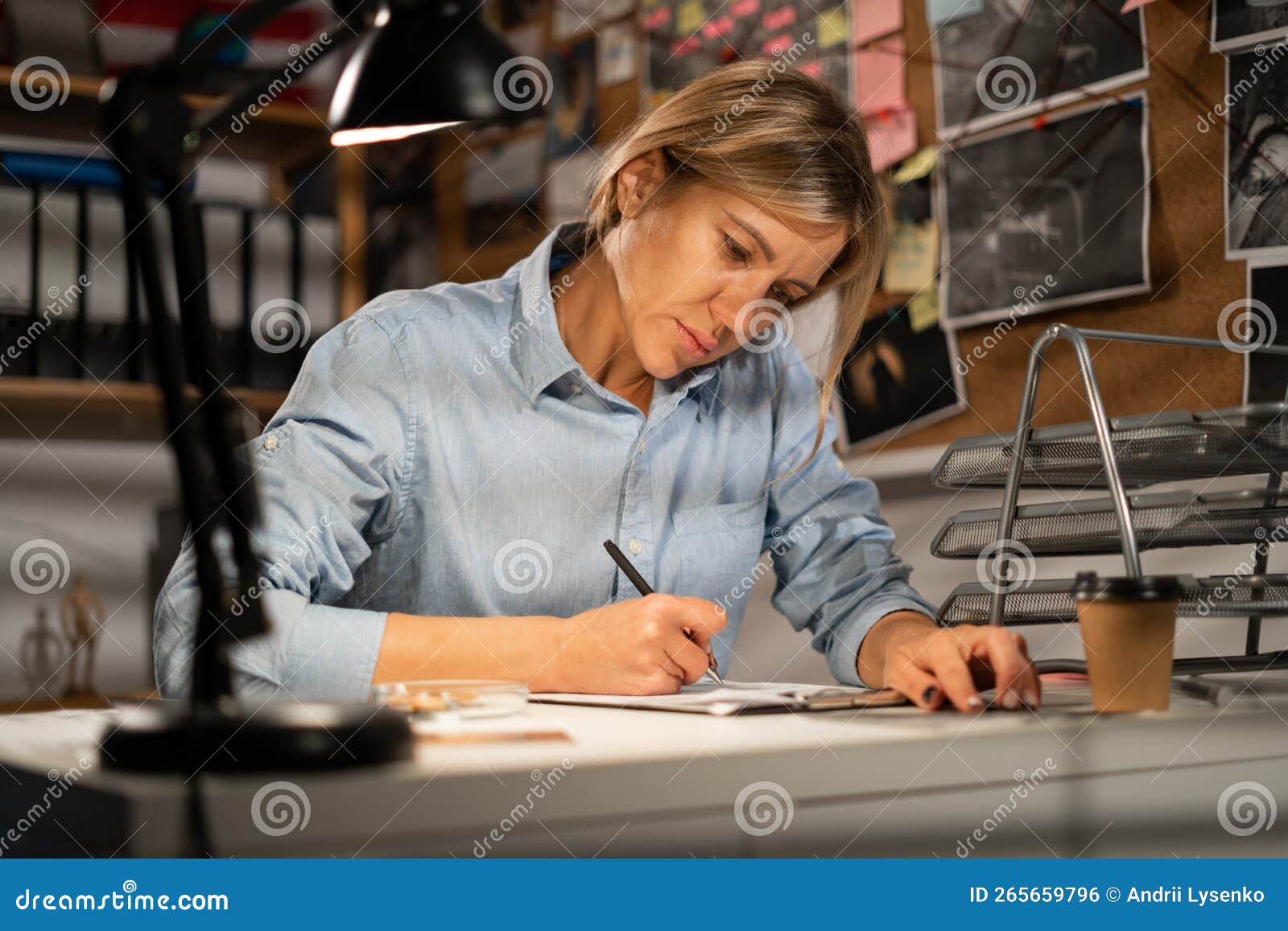 Detective Working at Desk in Her Office. Stock Photo - Image of ...