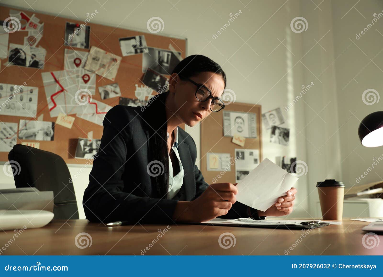 Detective Working at Desk in Her Office Stock Photo - Image of police ...
