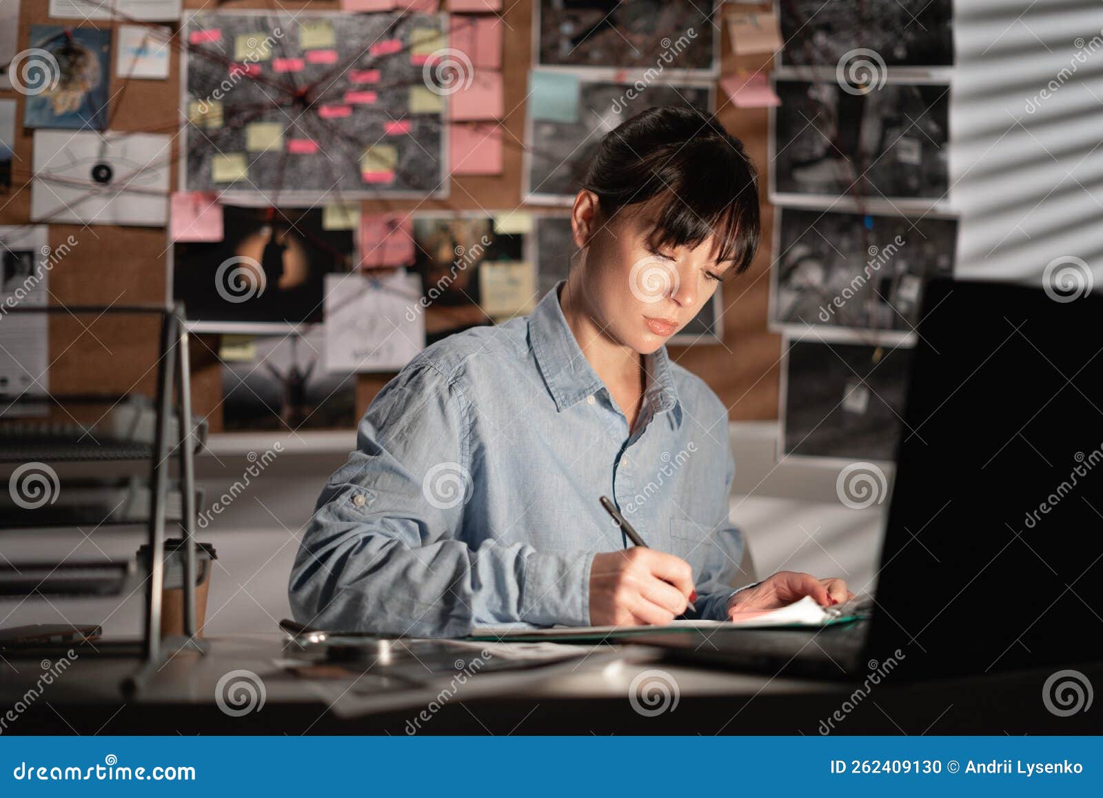 Detective Working at Desk in Her Office Using Computer Searching ...