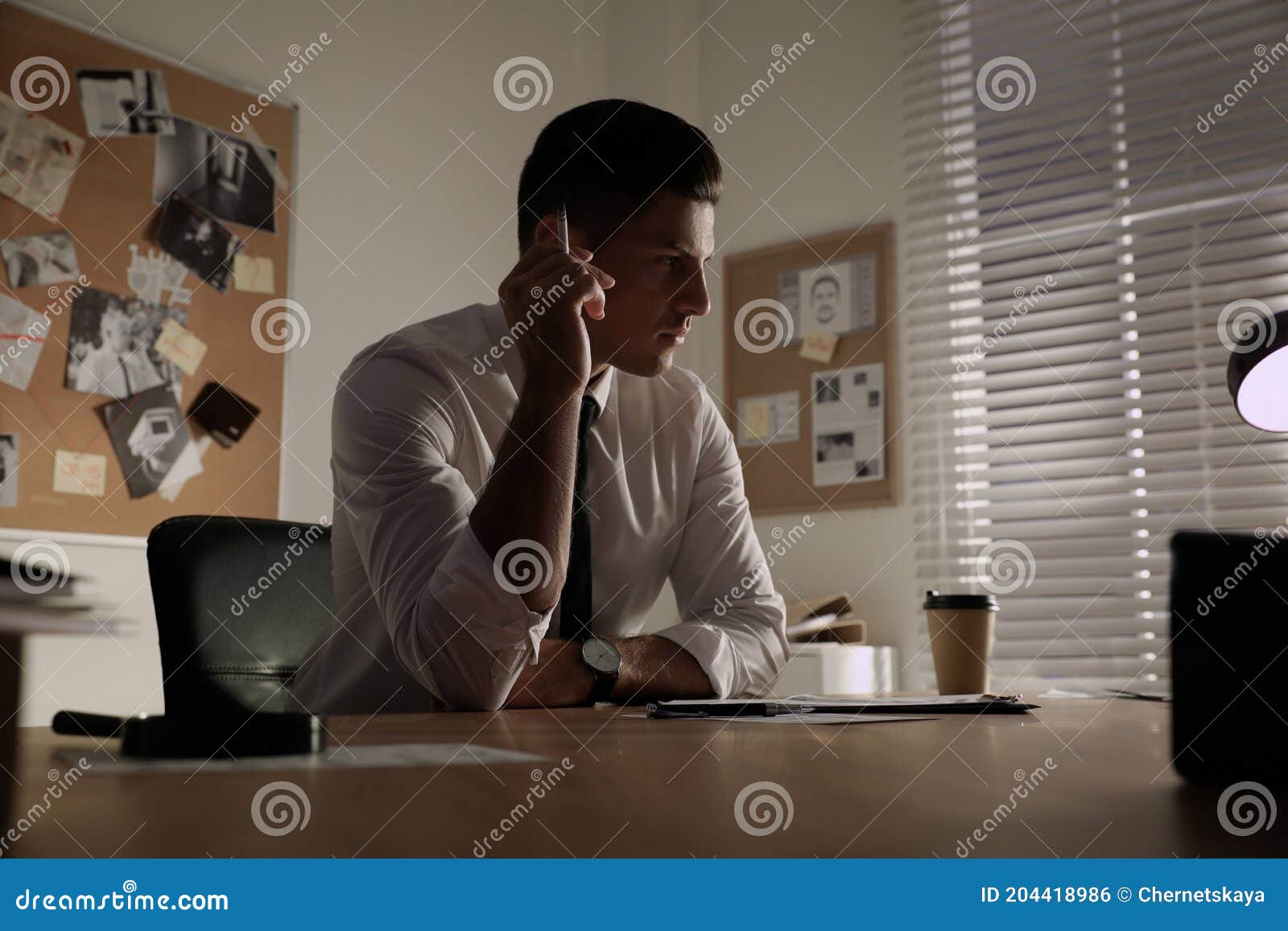 Detective Working at Desk in His Office Stock Photo - Image of business ...