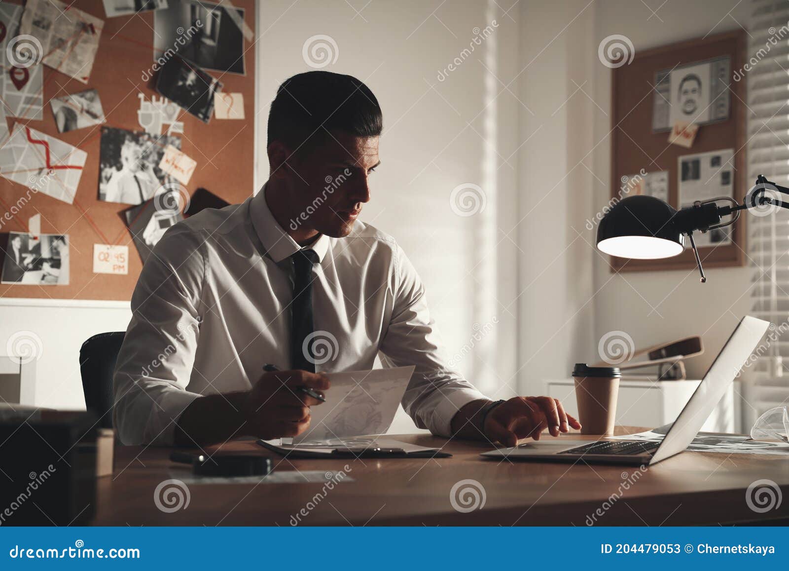 Detective Working at Desk in His Office Stock Image - Image of ...
