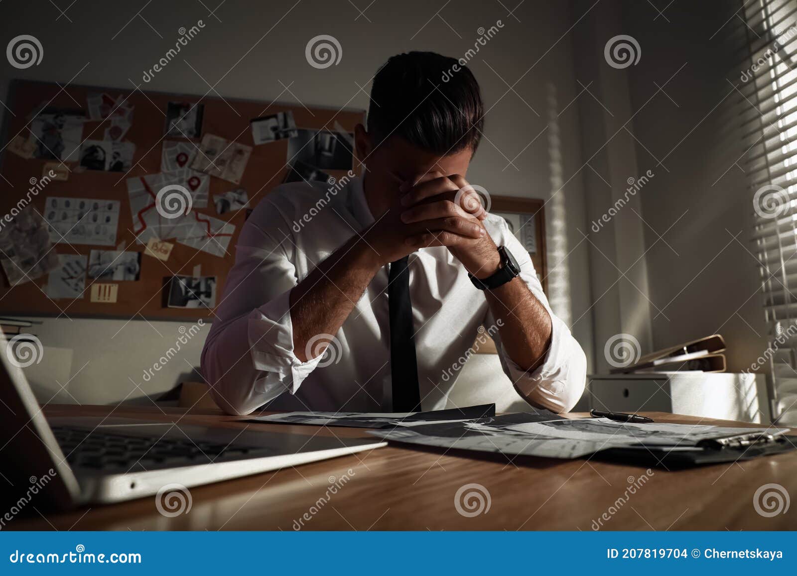 Detective Working at Desk in His Office Stock Photo - Image of board ...