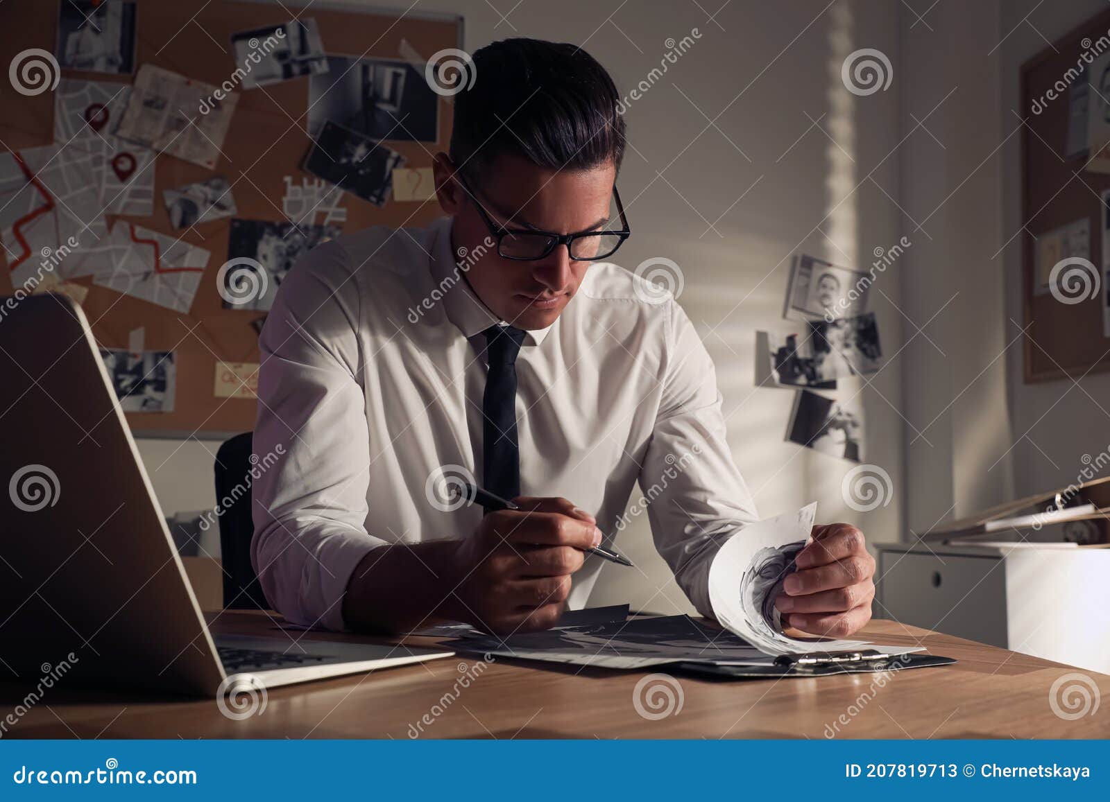 Detective Working at Desk in His Office Stock Image - Image of justice ...