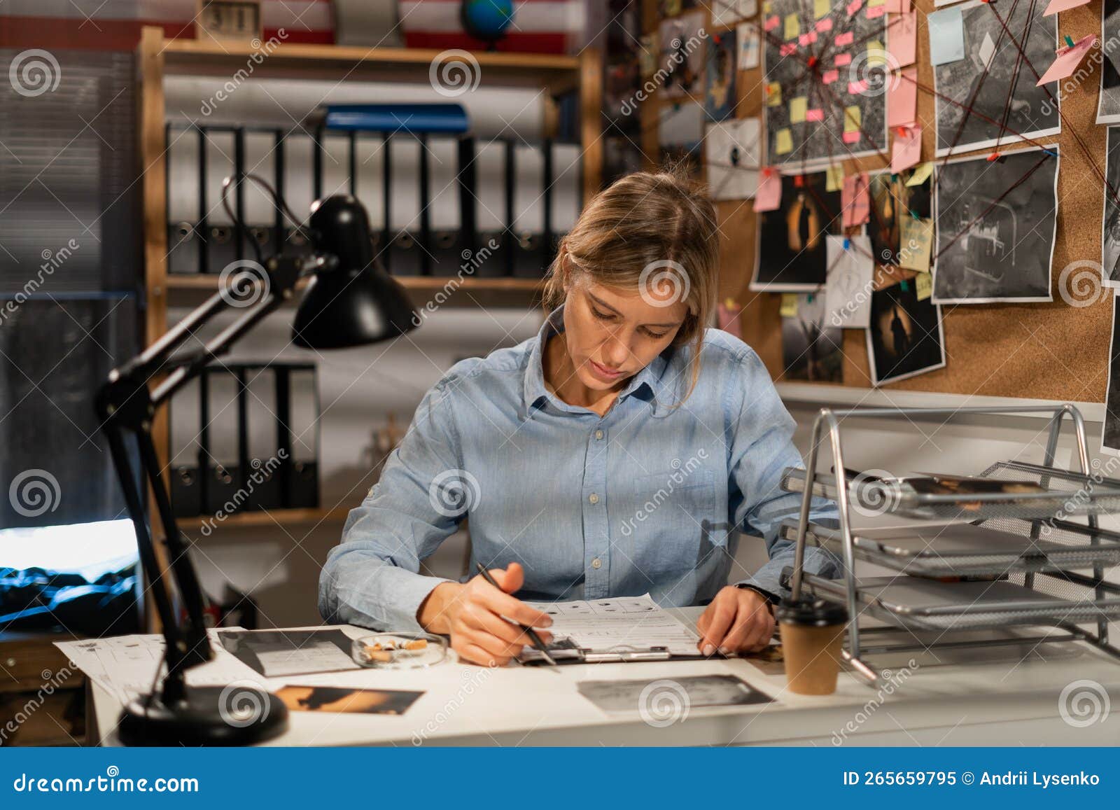 Detective Working with Documents at Desk in Her Office Stock Image ...