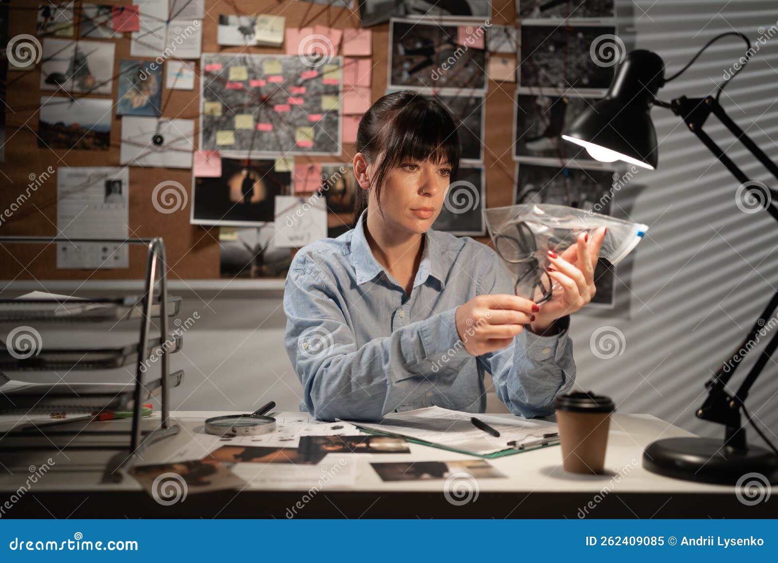 Detective Working in Her Office with Evidence Stock Image - Image of ...