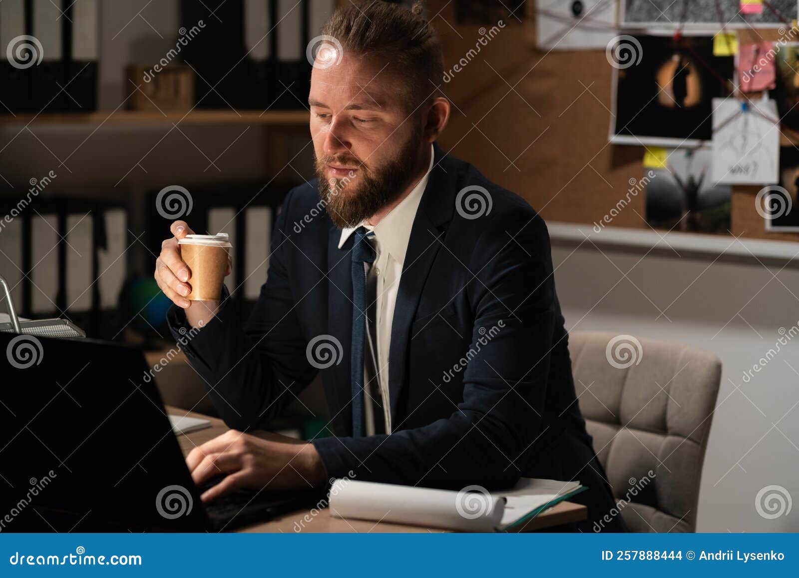 Detective Working in the Office Using a Computer, Process of Analyzing ...