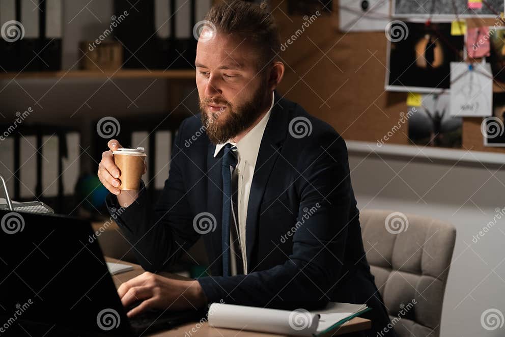 Detective Working in the Office Using a Computer, Process of Analyzing ...