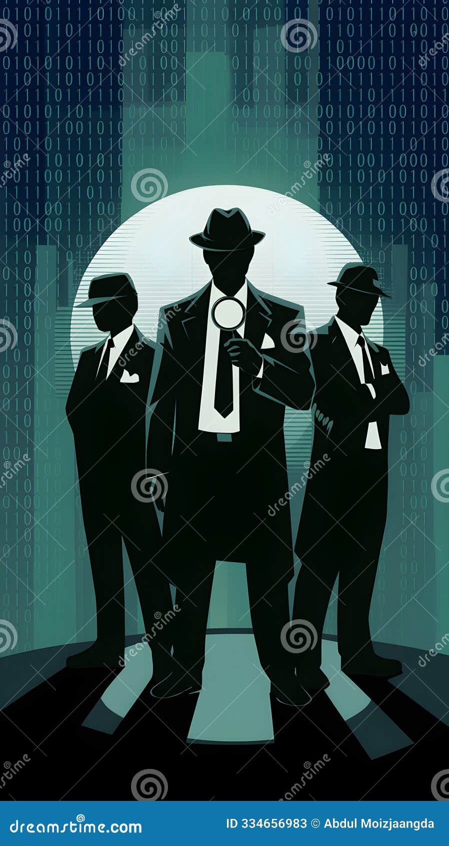 Detectives Silhouettes Against Binary Code, Mysterious Green ...
