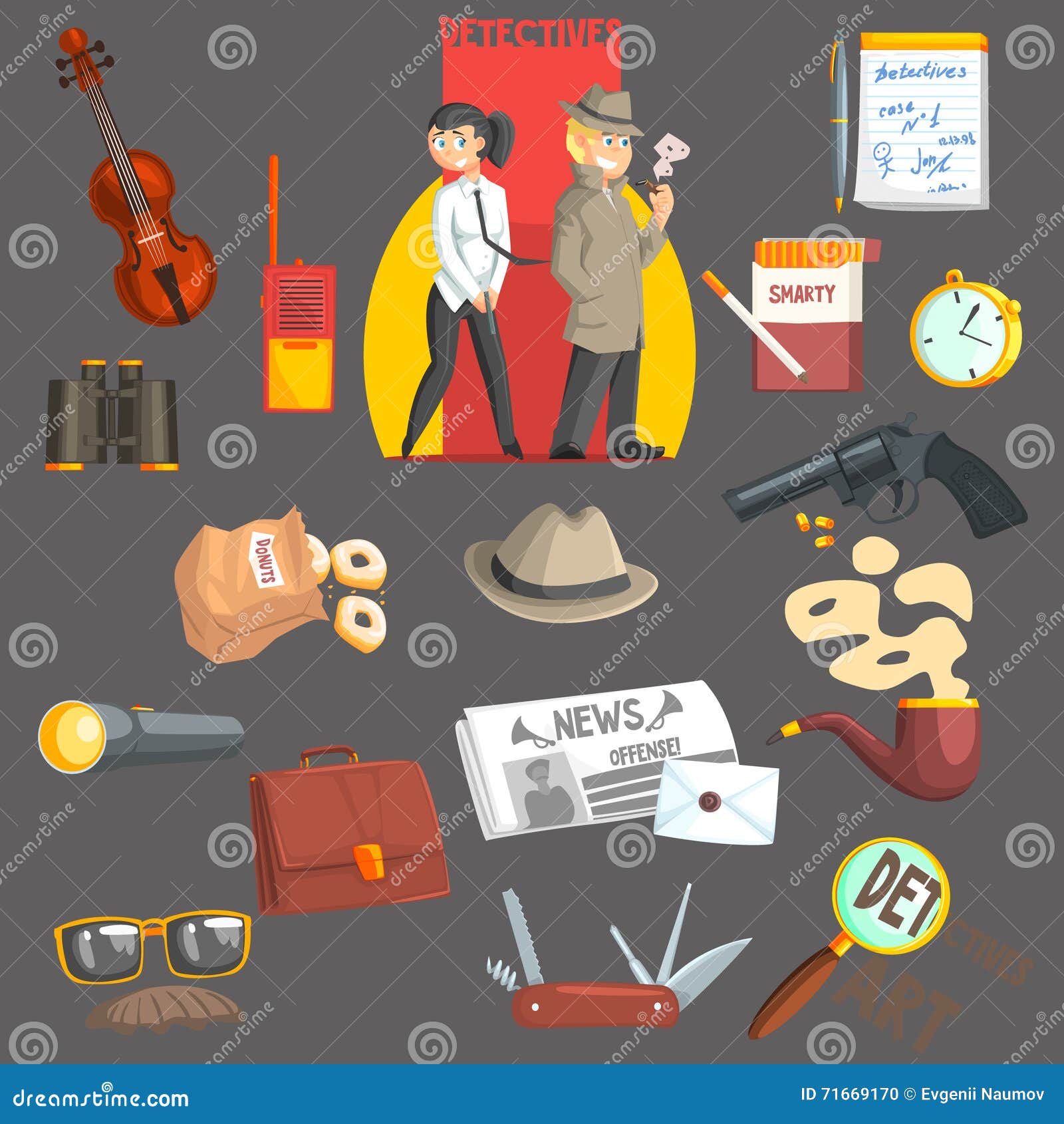 Detectives and Their Equipment Objects Set Stock Vector - Illustration ...