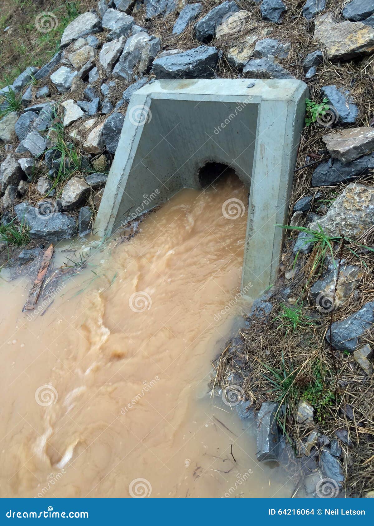 Detention Pond Outlet Pipe Stock Photo - Image: 64216064