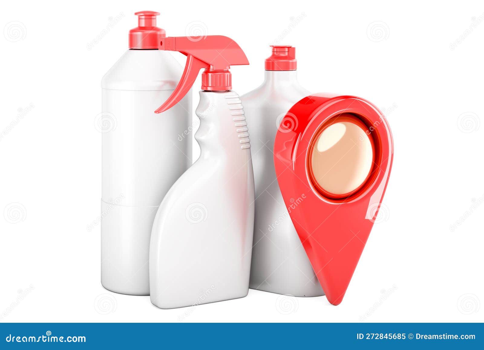 Detergent, Cleaning Products with Map Pointer, 3D Rendering Stock ...