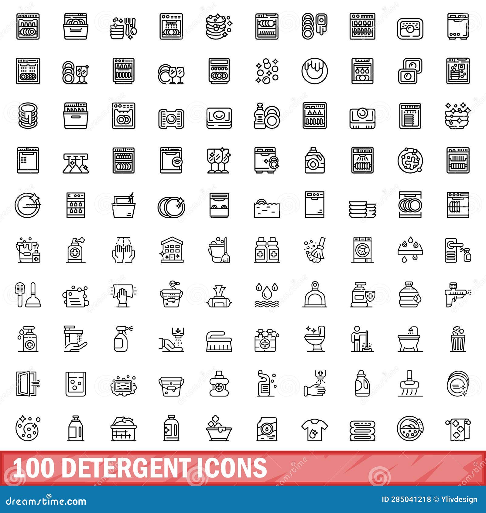 100 Detergent Icons Set, Outline Style Stock Vector - Illustration of ...