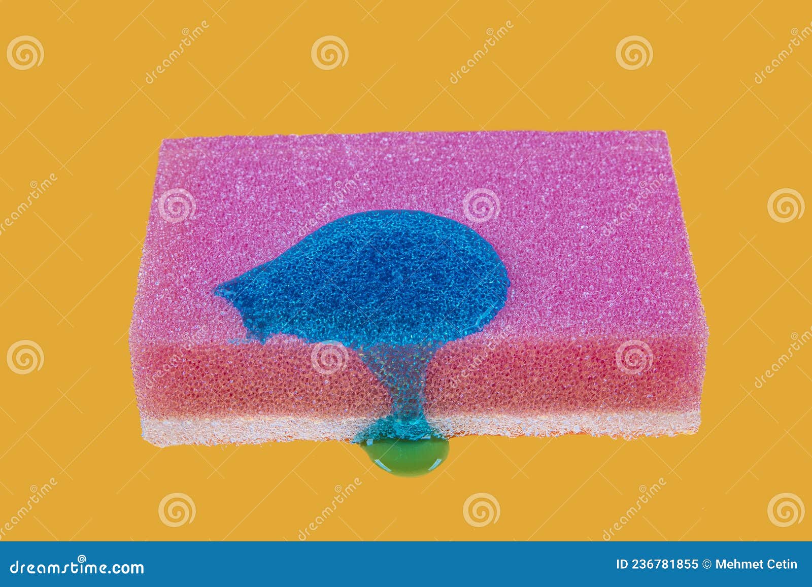 Detergent on the Sponge. the Detergent in the Form of a Gel Flows on a ...
