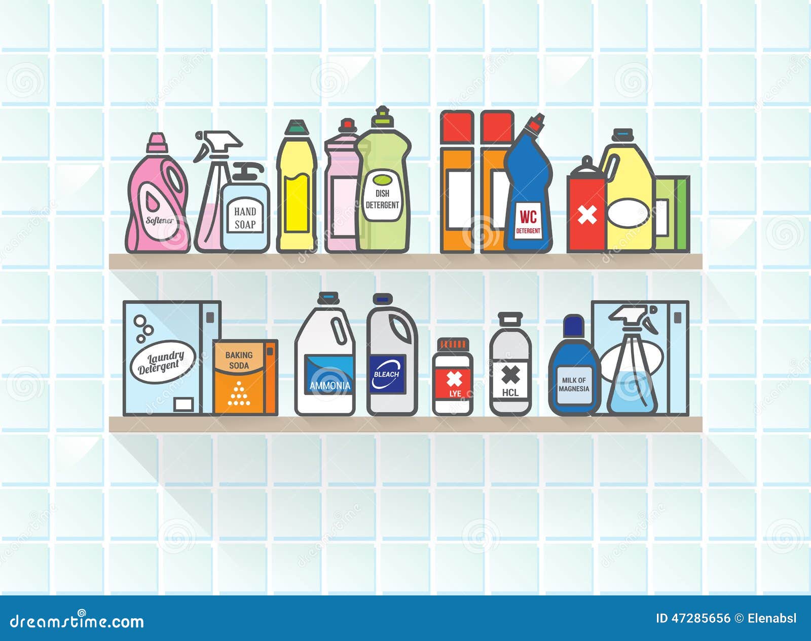 Detergents Set on Bathroom Shelf Stock Vector - Illustration of laundry ...