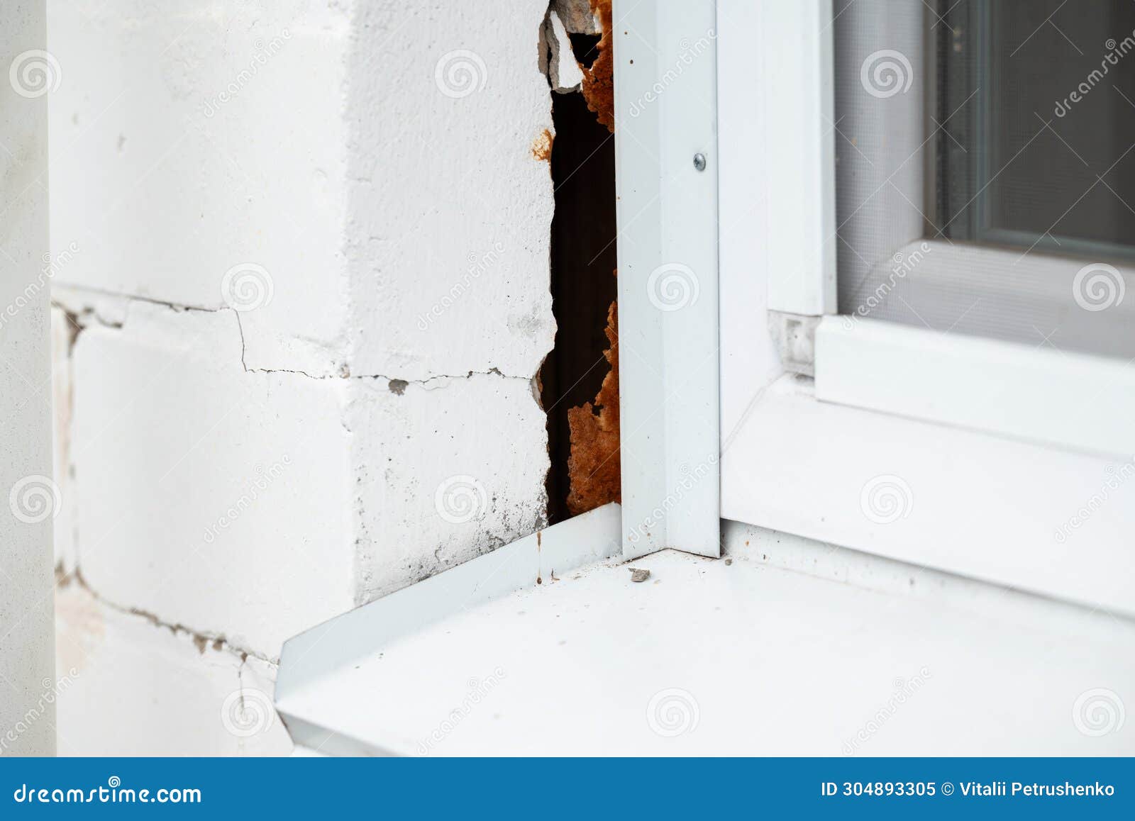 Deterioration of Building, Crack on the Wall Near Window Stock Image ...