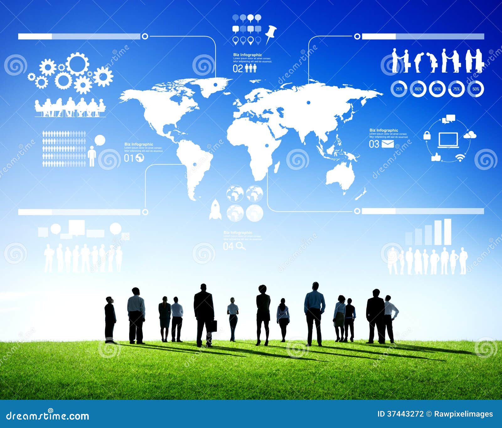 Determination of Business Teamwork with the World Map Stock Photo ...