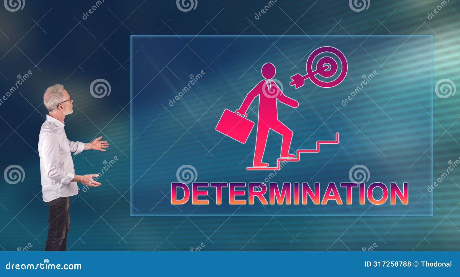 A Determination Concept Explained by a Businessman on a Wall Screen ...