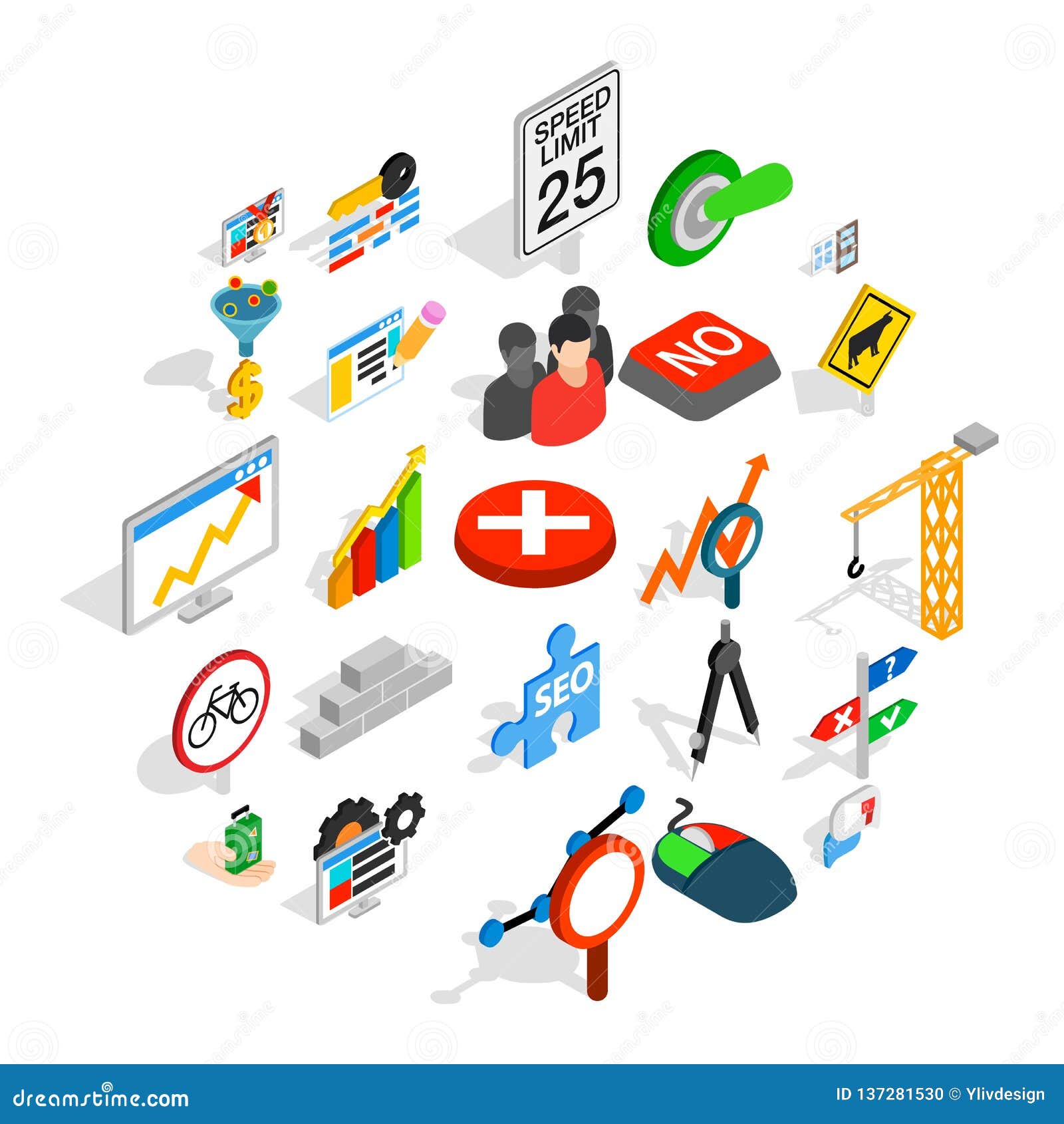 Determination Icons Set, Isometric Style Stock Vector - Illustration of ...