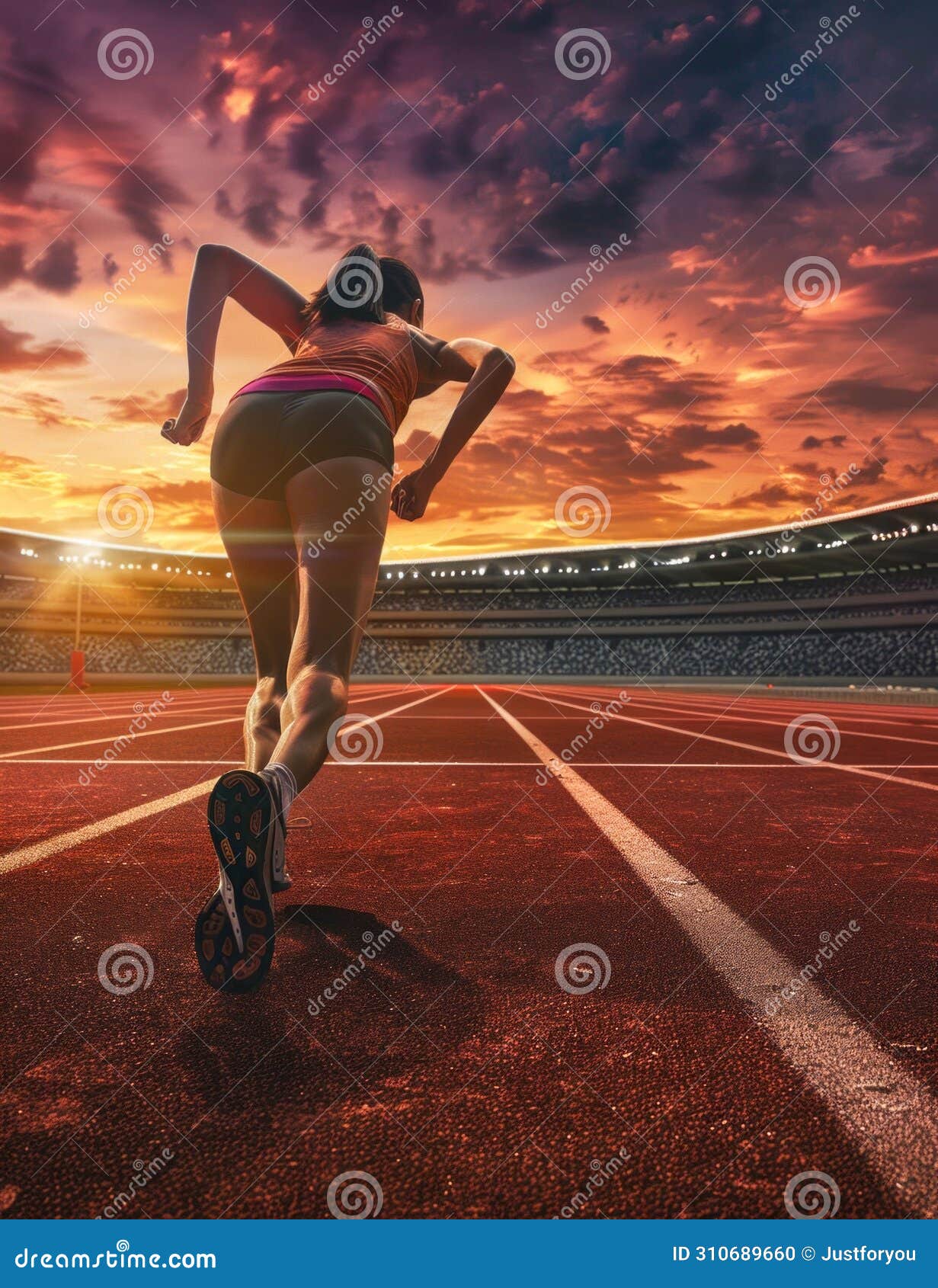 Determined Athlete Sprinting on the Track at Sunset. Generative Ai ...