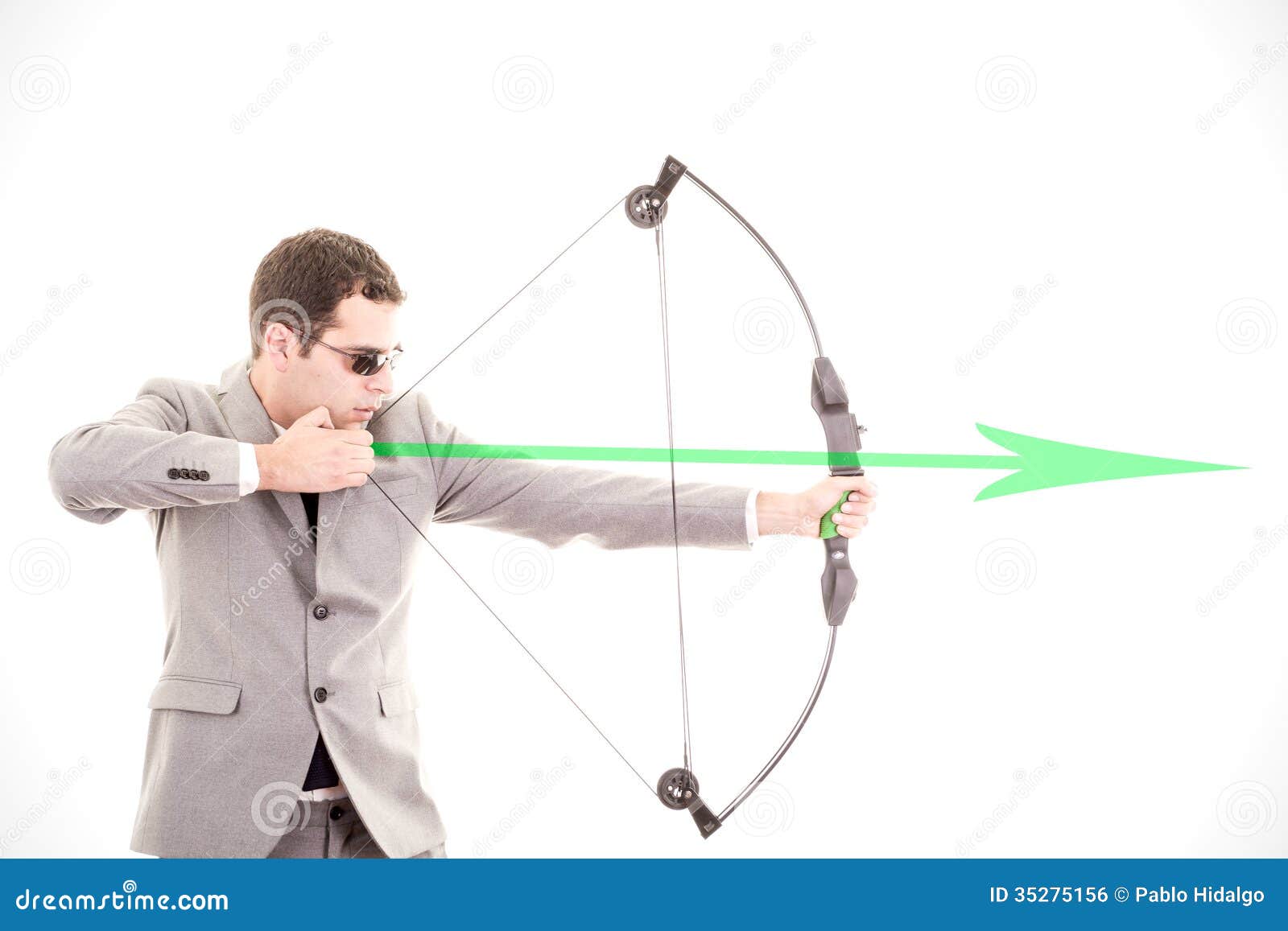 Determined Businessman Aiming at Target, Bow and Stock Photo - Image of ...