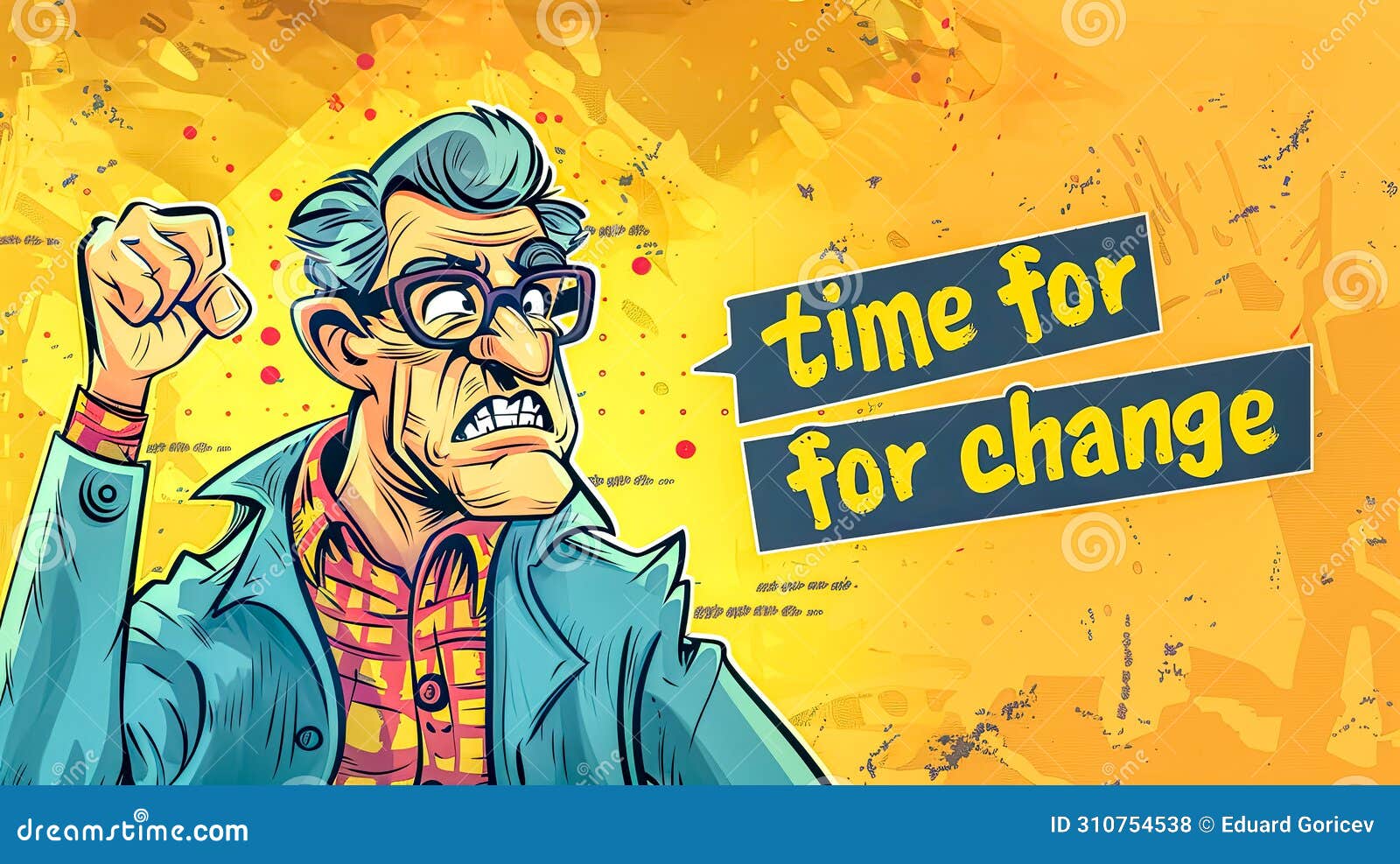 Determined Cartoon Man with Time for Change Banner Stock Photo - Image ...